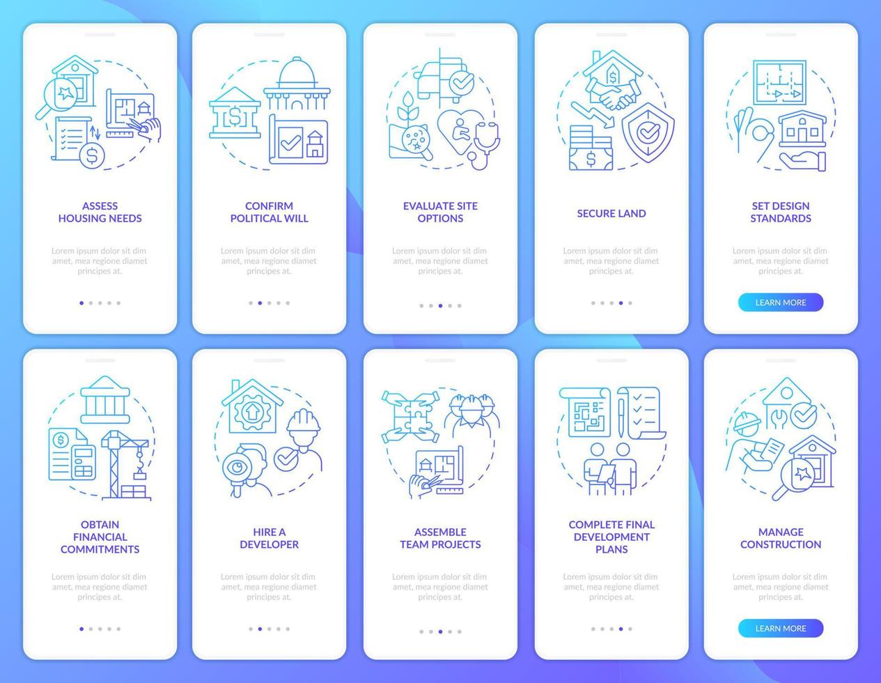 Tips For Housing Development Blue Gradient Onboarding Mobile App Screen Set 16089738 Vector Art