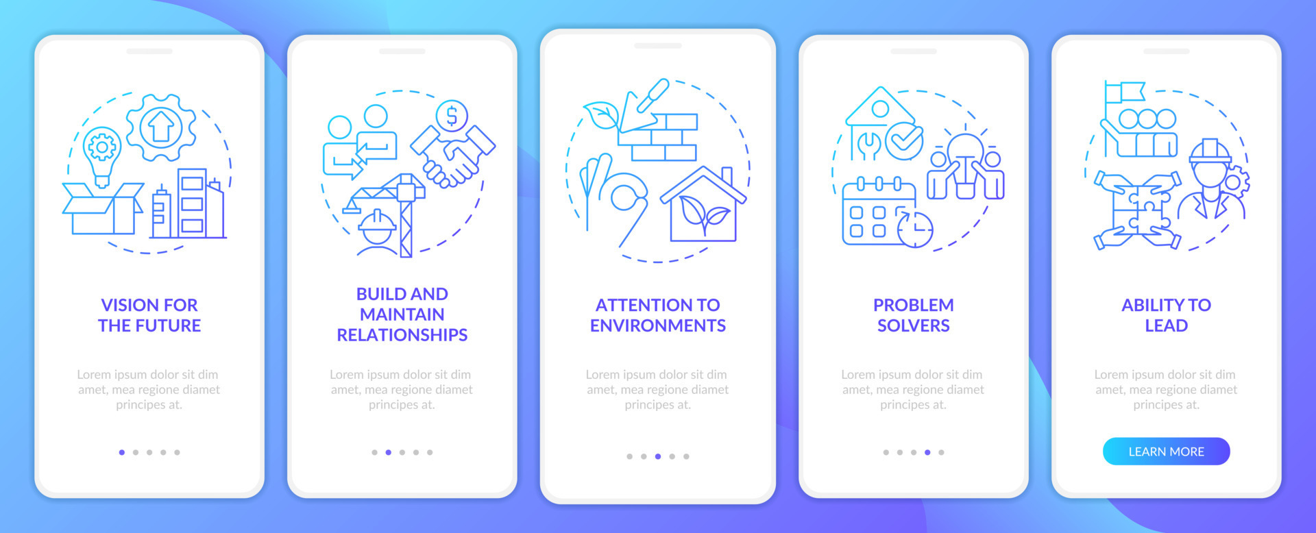 Housing Developer Characteristics Blue Gradient Onboarding Mobile App Screen 16089742 Vector Art