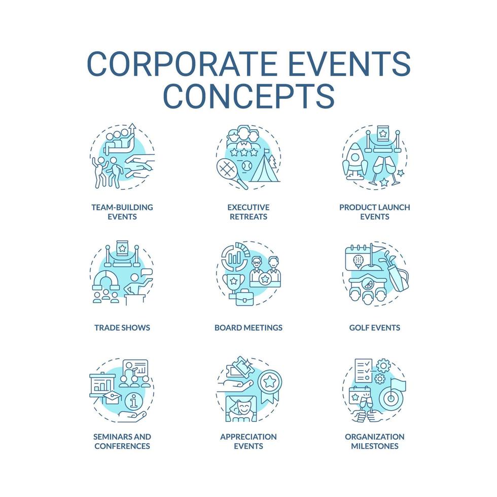 Corporate events turquoise concept icons set 16089743 Vector Art at ...