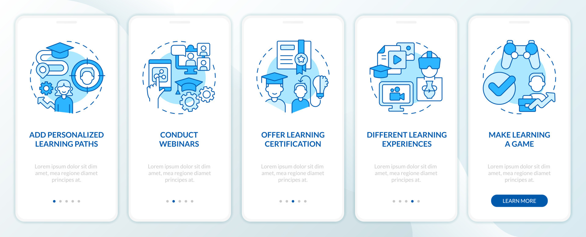 Building Online Training Programs Blue Onboarding Mobile App Screen