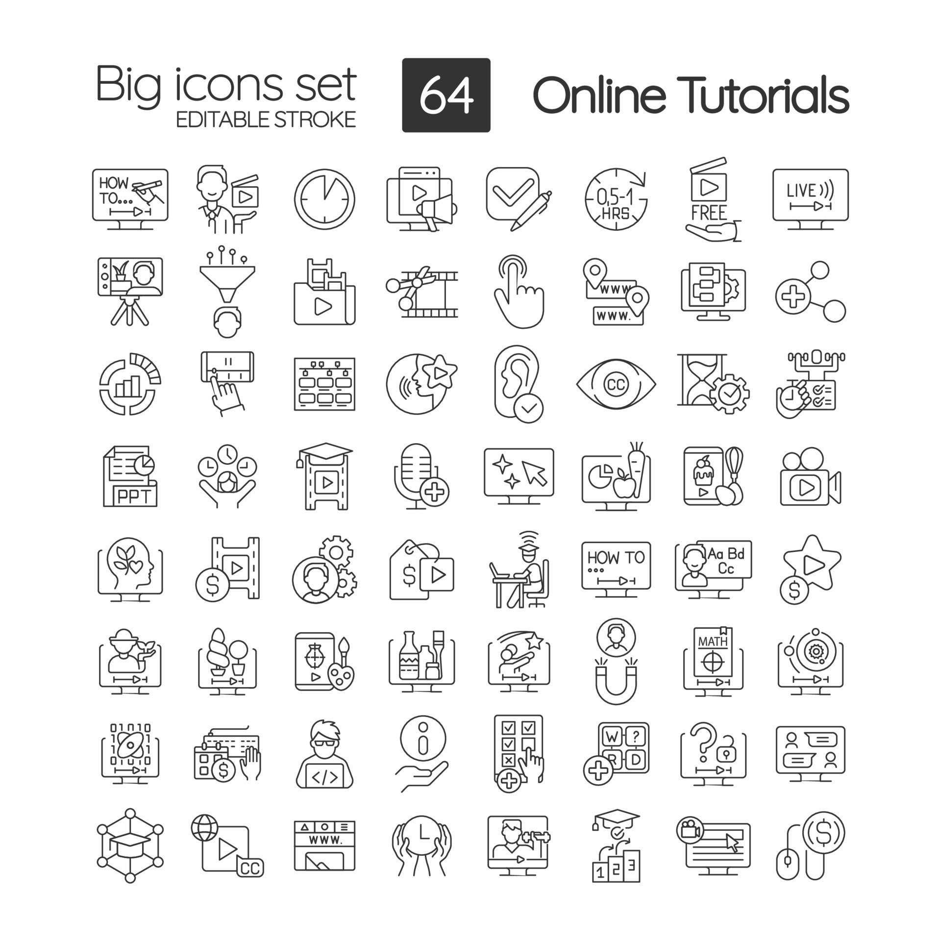 Online tutorials linear icons set 16089908 Vector Art at Vecteezy
