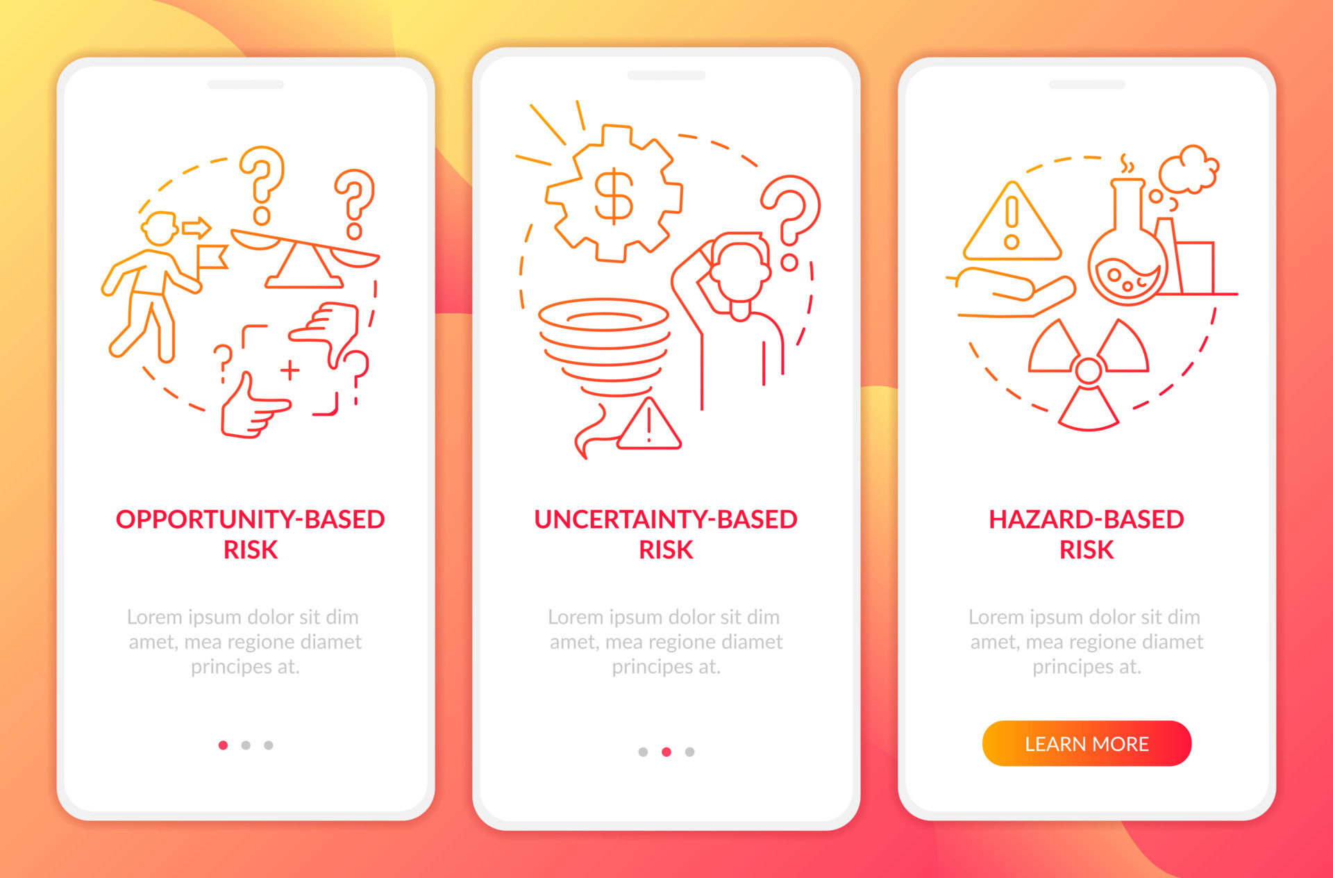 Risks Types Red Gradient Onboarding Mobile App Screen 16090043 Vector Art At Vecteezy