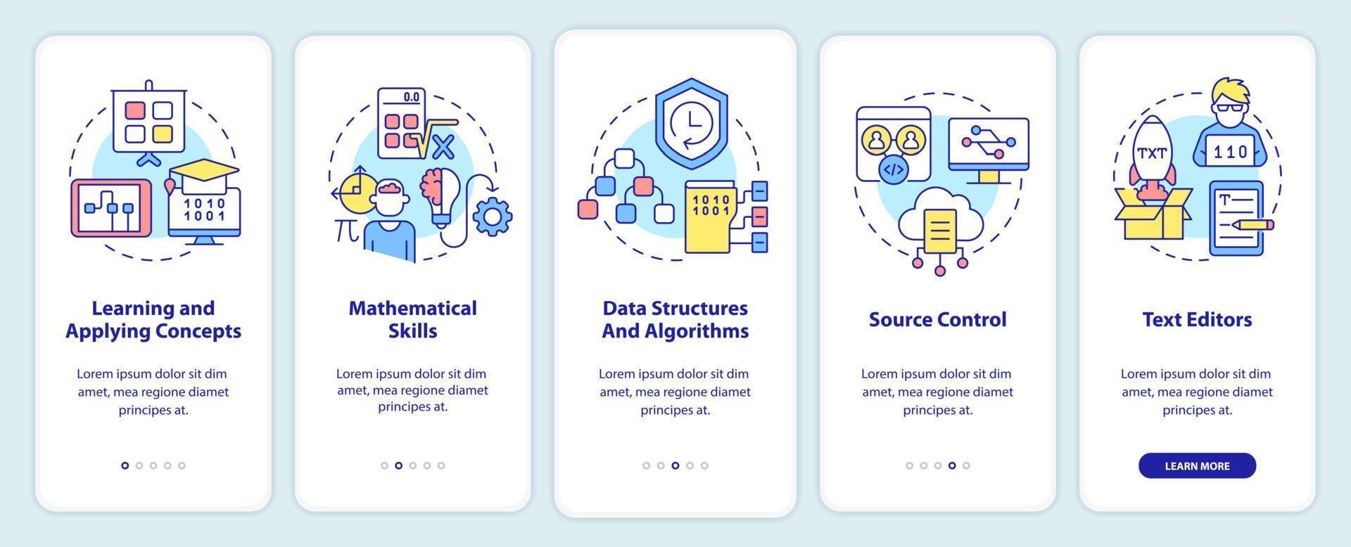 Program development skills onboarding mobile app screen 16090295 Vector Art at Vecteezy