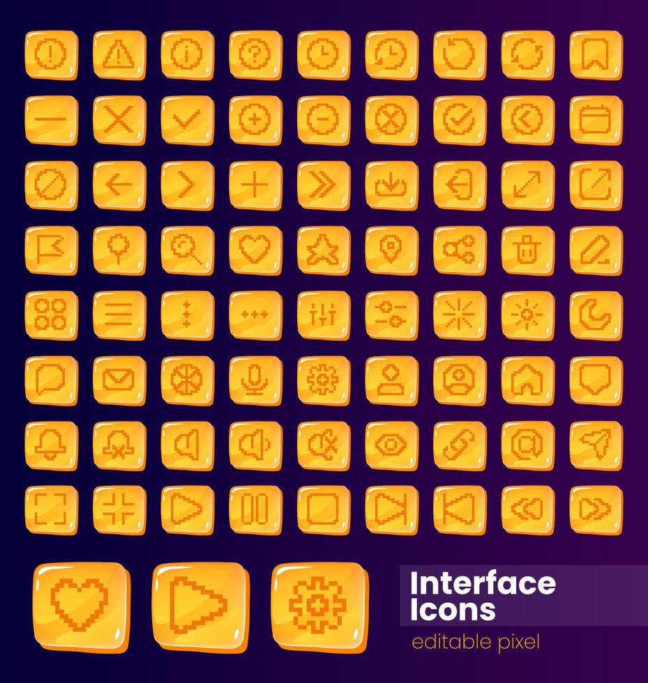 Website glossy ui button with pixelated icon big set 16090300 Vector Art at Vecteezy
