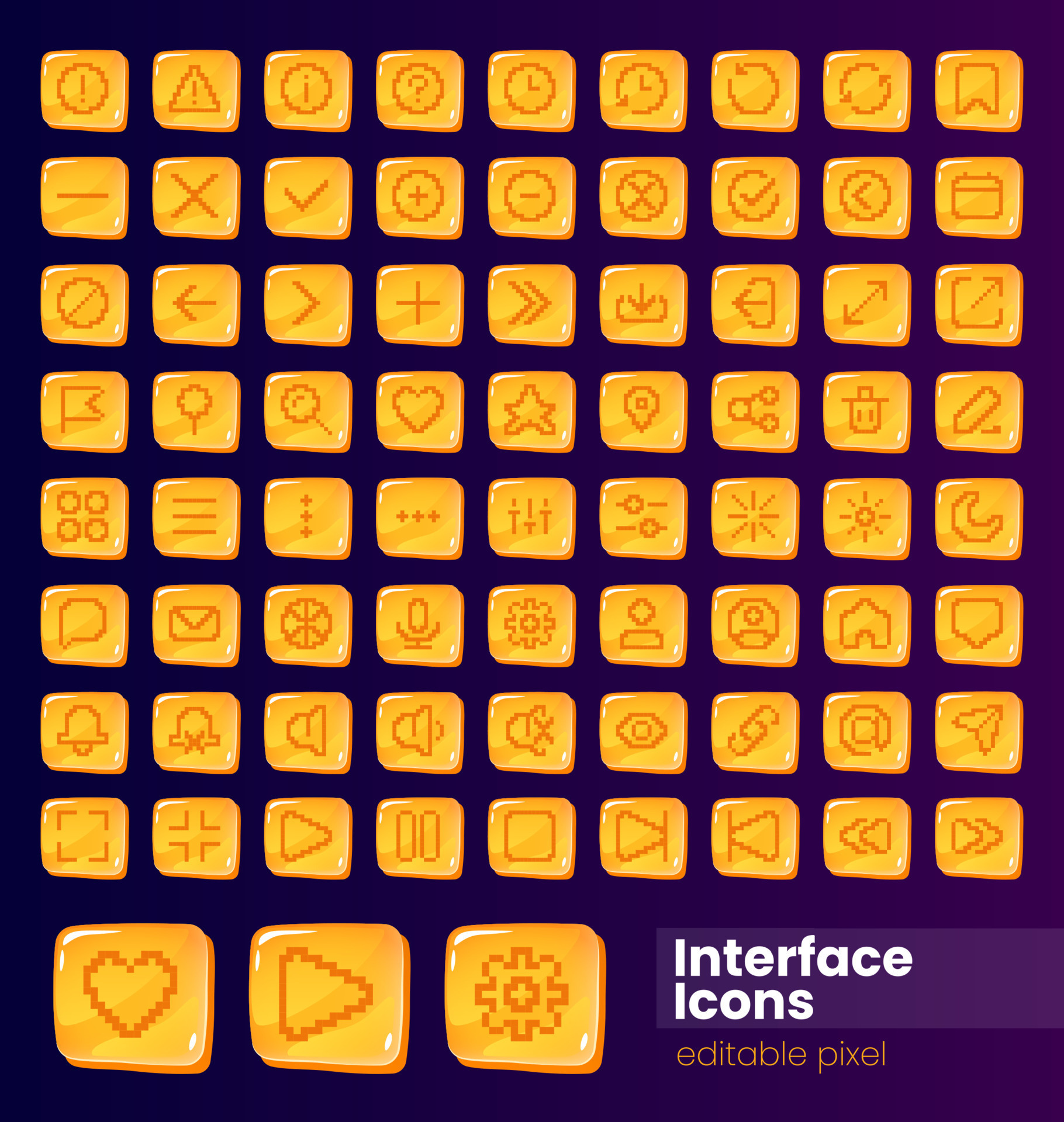 Website glossy ui button with pixelated icon big set 16090300 Vector Art at Vecteezy