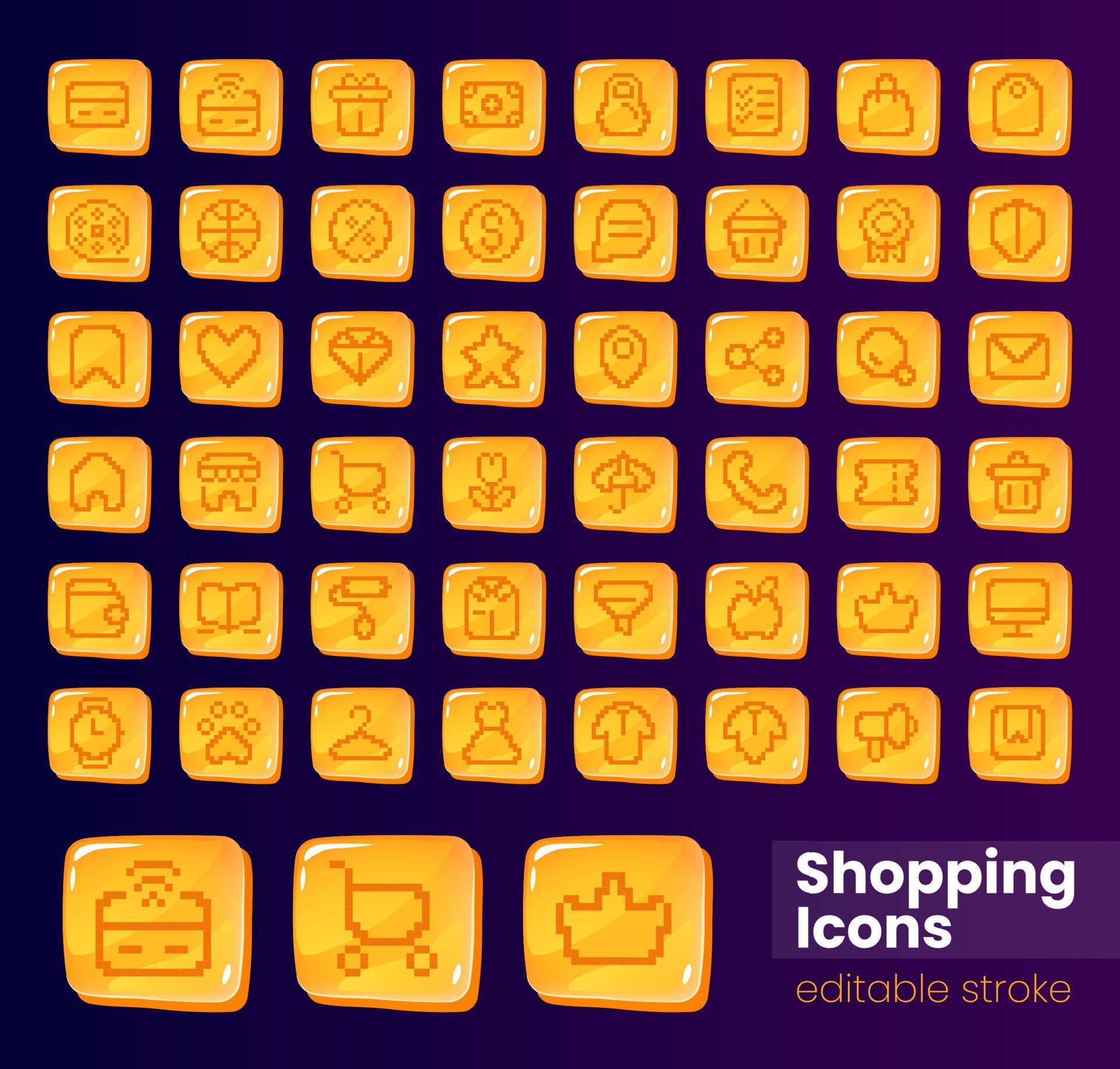 Shopping Glossy Ui Button With Pixelated Icon Big Set 16090321 Vector