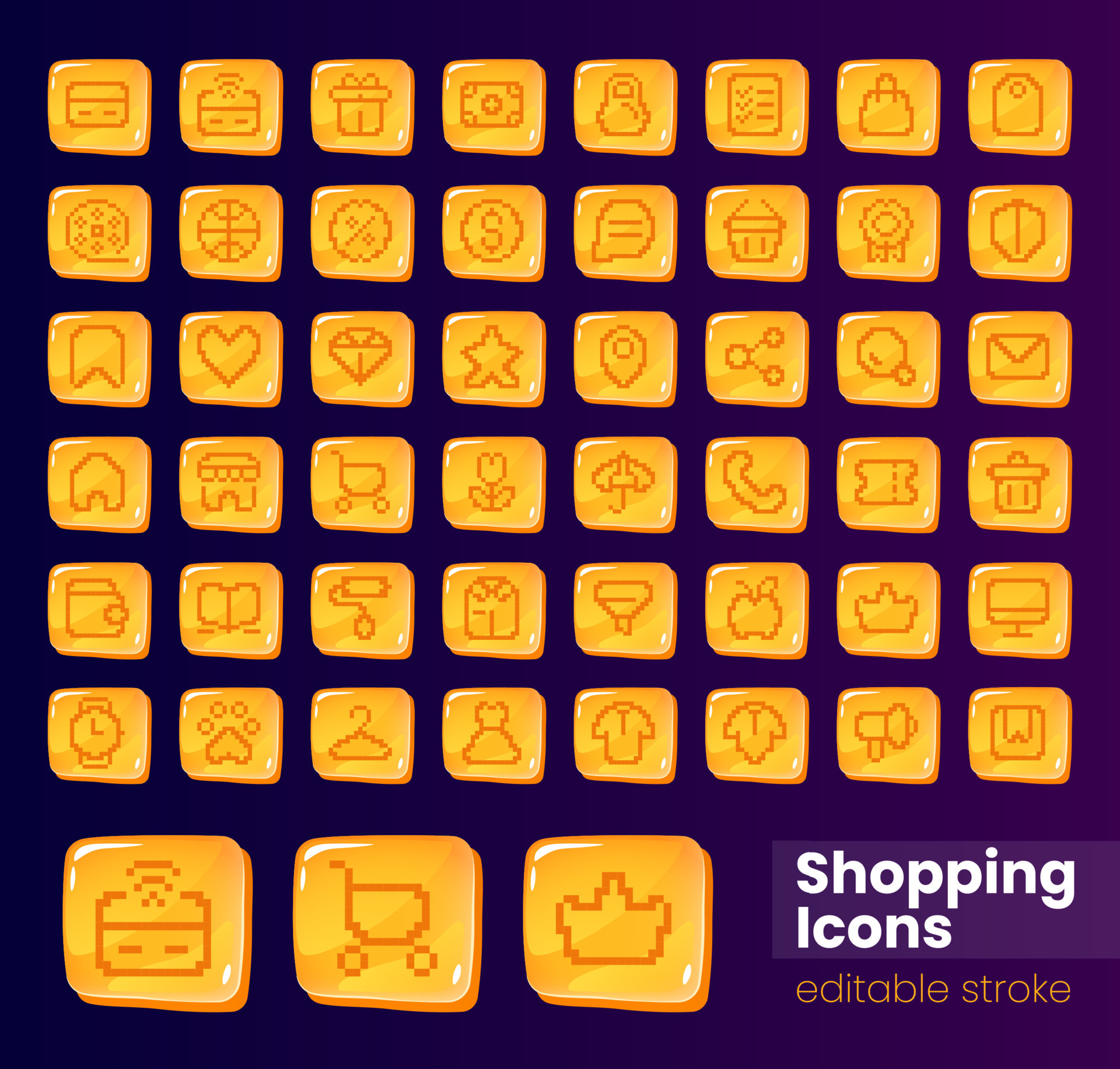 Shopping Glossy Ui Button With Pixelated Icon Big Set 16090321 Vector
