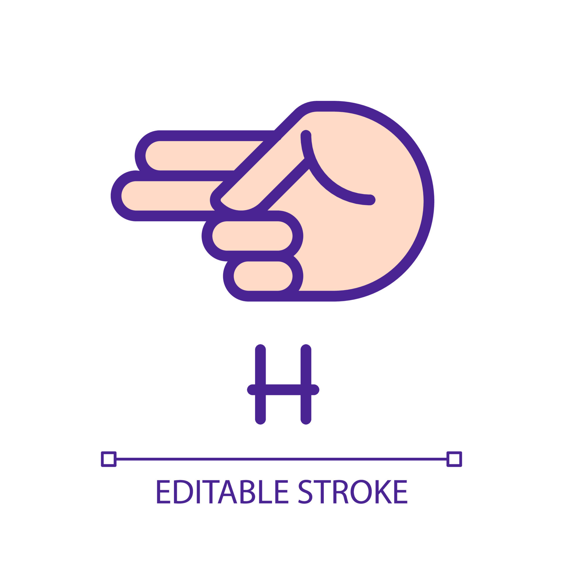 Signing letter H in ASL pixel perfect RGB color icon. Communication ...