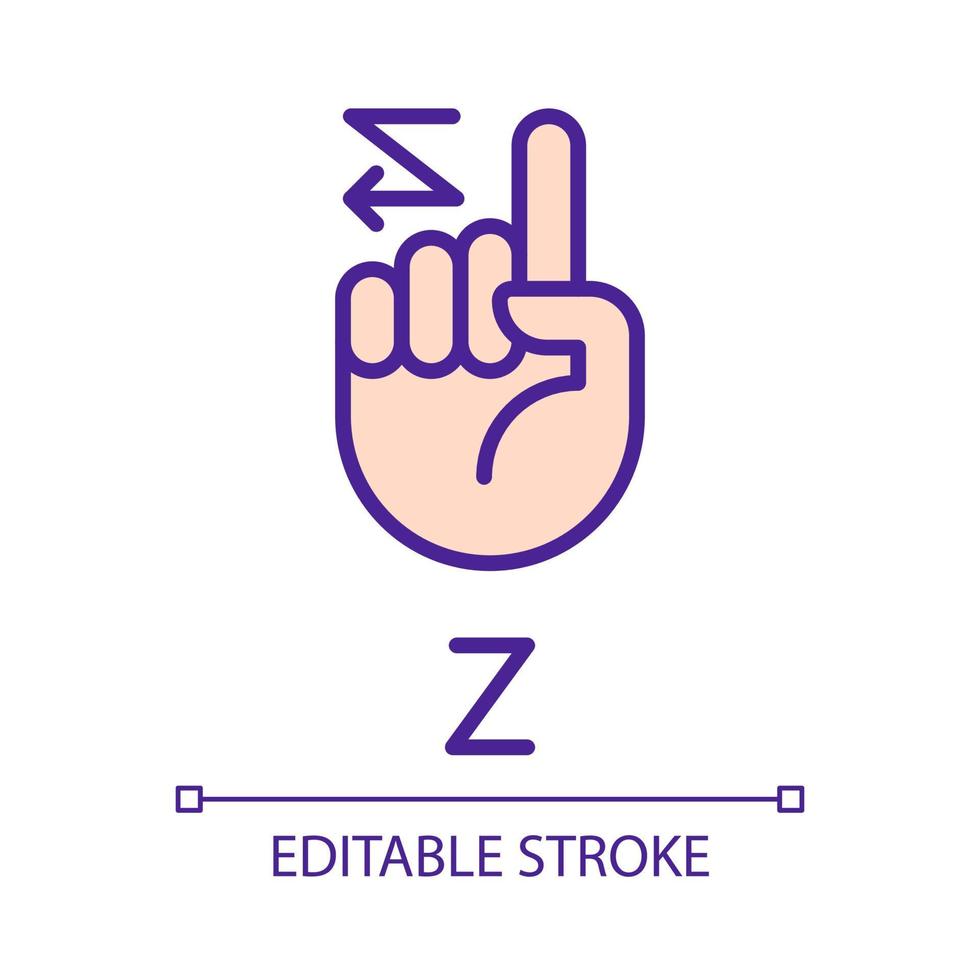 Signing letter Z in ASL pixel perfect RGB color icon. American ... Signing letter Z in ASL pixel perfect RGB color icon. American ...