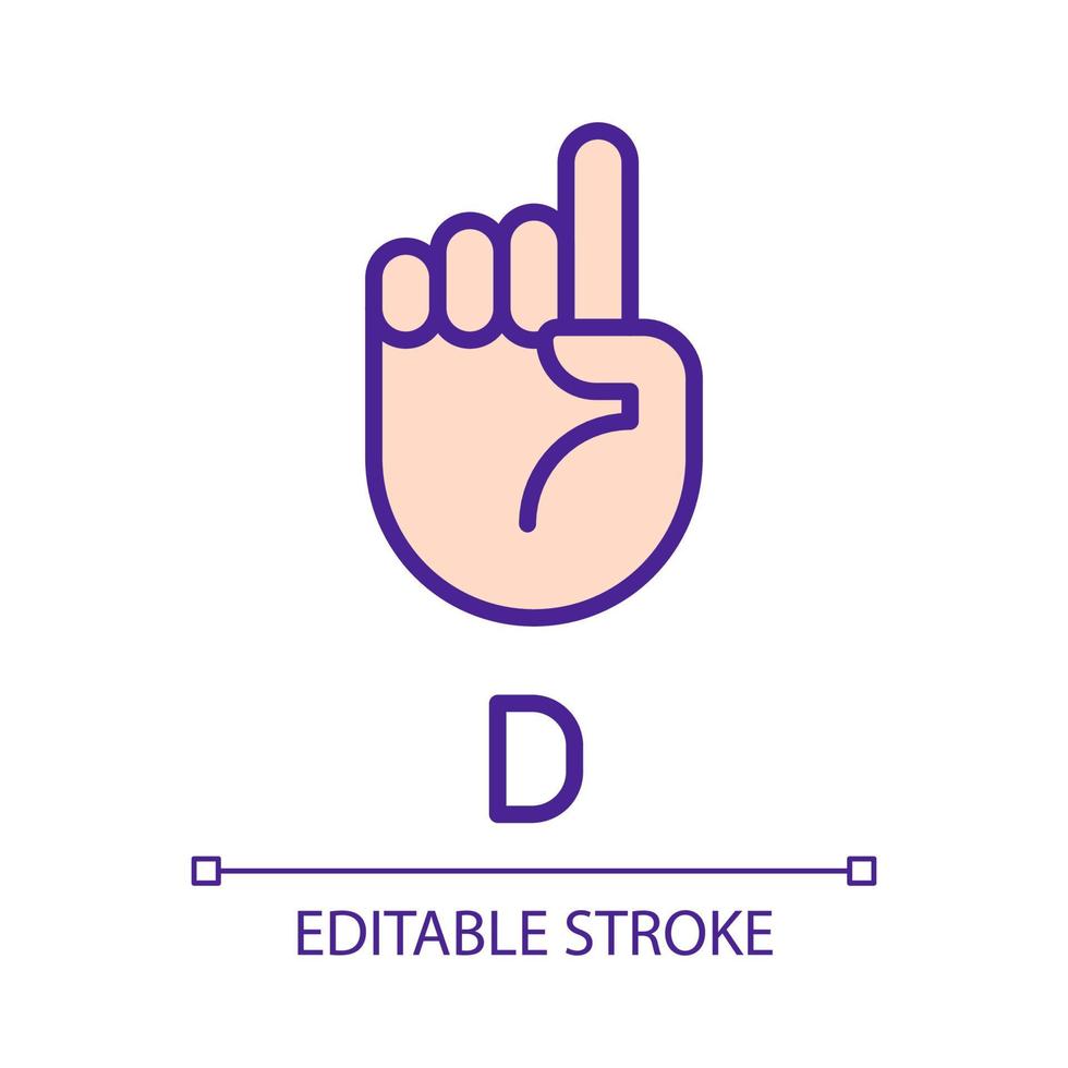 Signing letter D in ASL pixel perfect RGB color icon. Nonverbal system ... Signing letter D in ASL pixel perfect RGB color icon. Nonverbal system ...