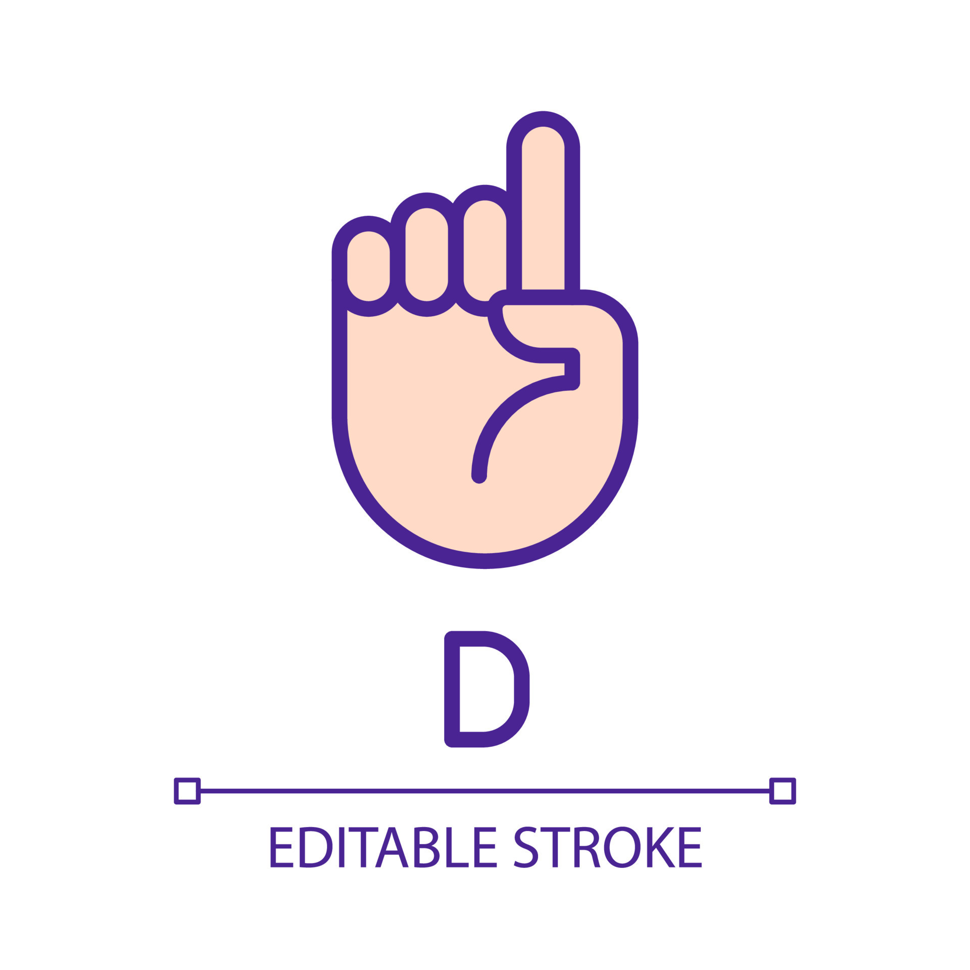 Signing letter D in ASL pixel perfect RGB color icon. Nonverbal system ... Signing letter D in ASL pixel perfect RGB color icon. Nonverbal system ...
