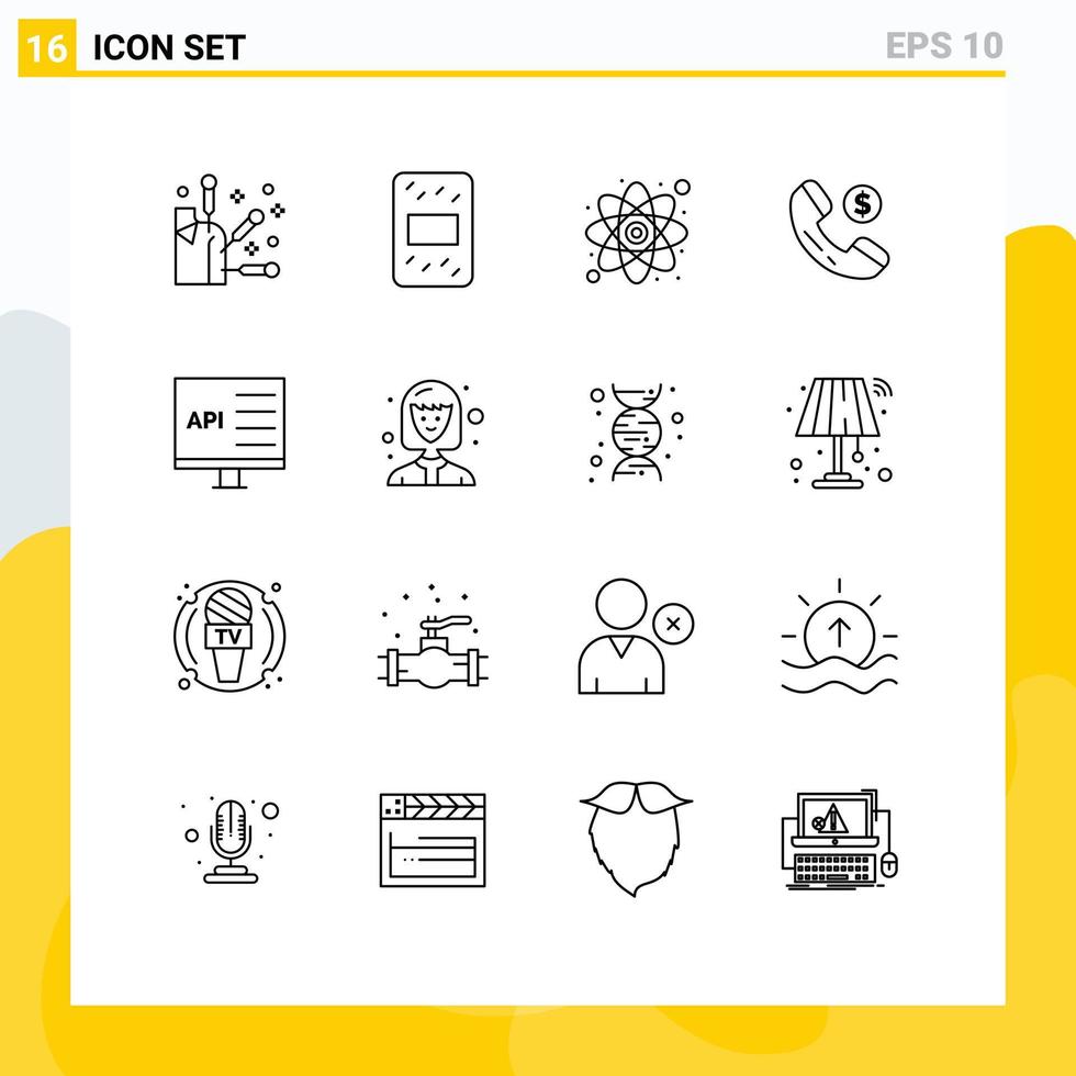 Mobile Interface Outline Set Of 16 Pictograms Of Development Computer Research Coding Shopping