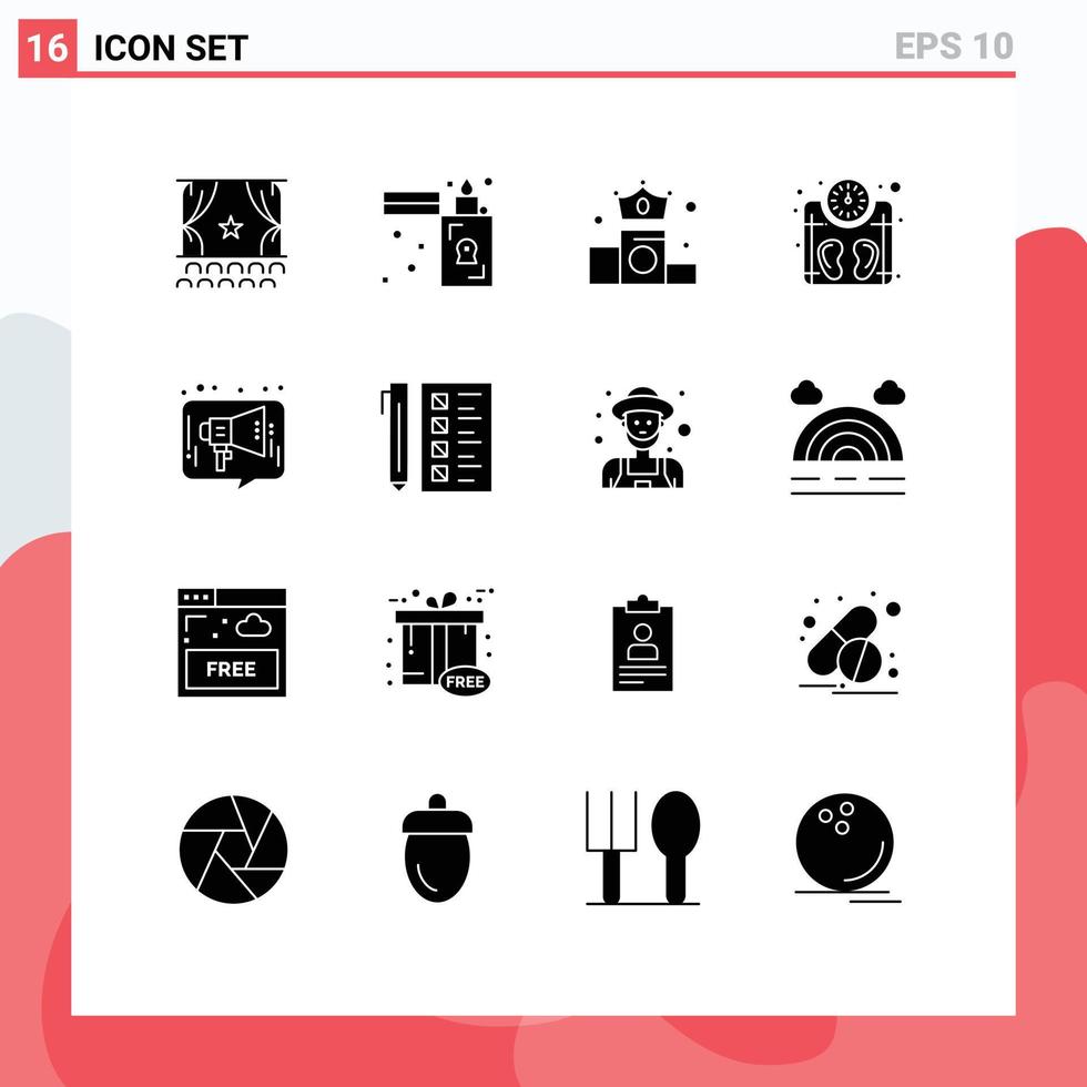 16 Universal Solid Glyphs Set For Web And Mobile Applications Chat Weighing Zippo Scale Position