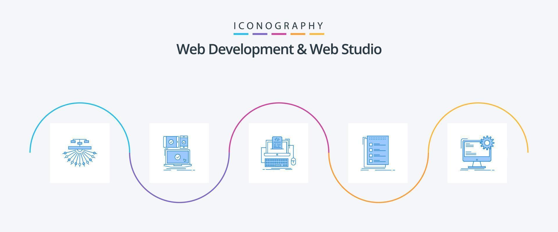 Web Development And Web Studio Blue 5 Icon Pack Including list. check. responsive. screen ...