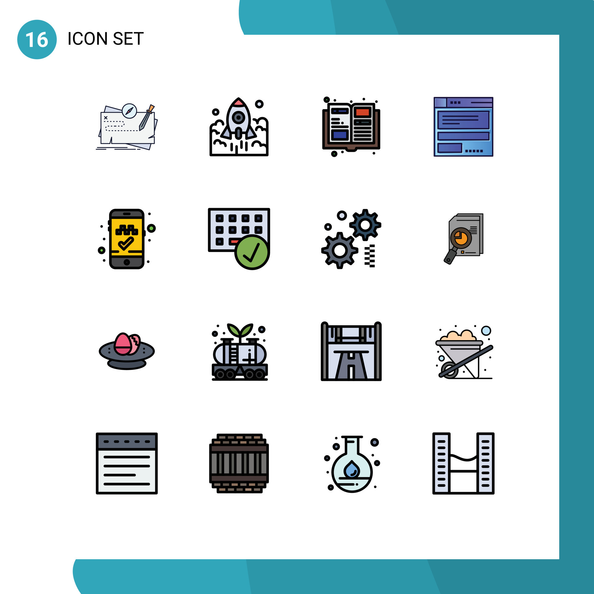 16 Thematic Vector Flat Color Filled Lines And Editable Symbols Of Code Browser Startup File