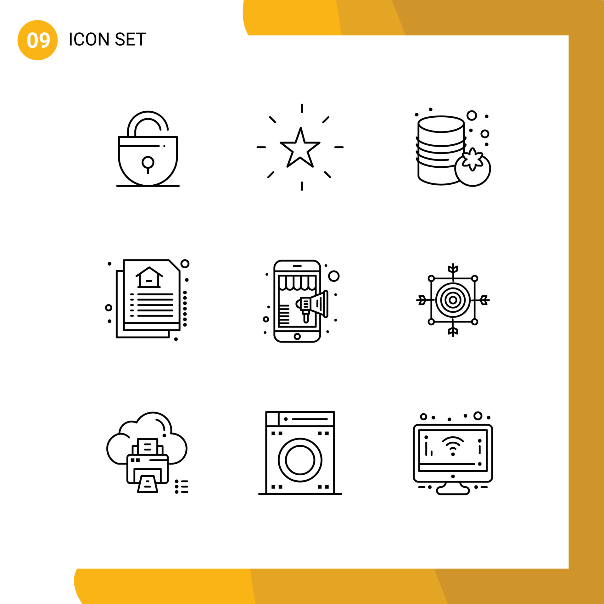 Group Of 9 Modern Outlines Set For Mobile Marketing Shop Canned Online Estate Editable Vector