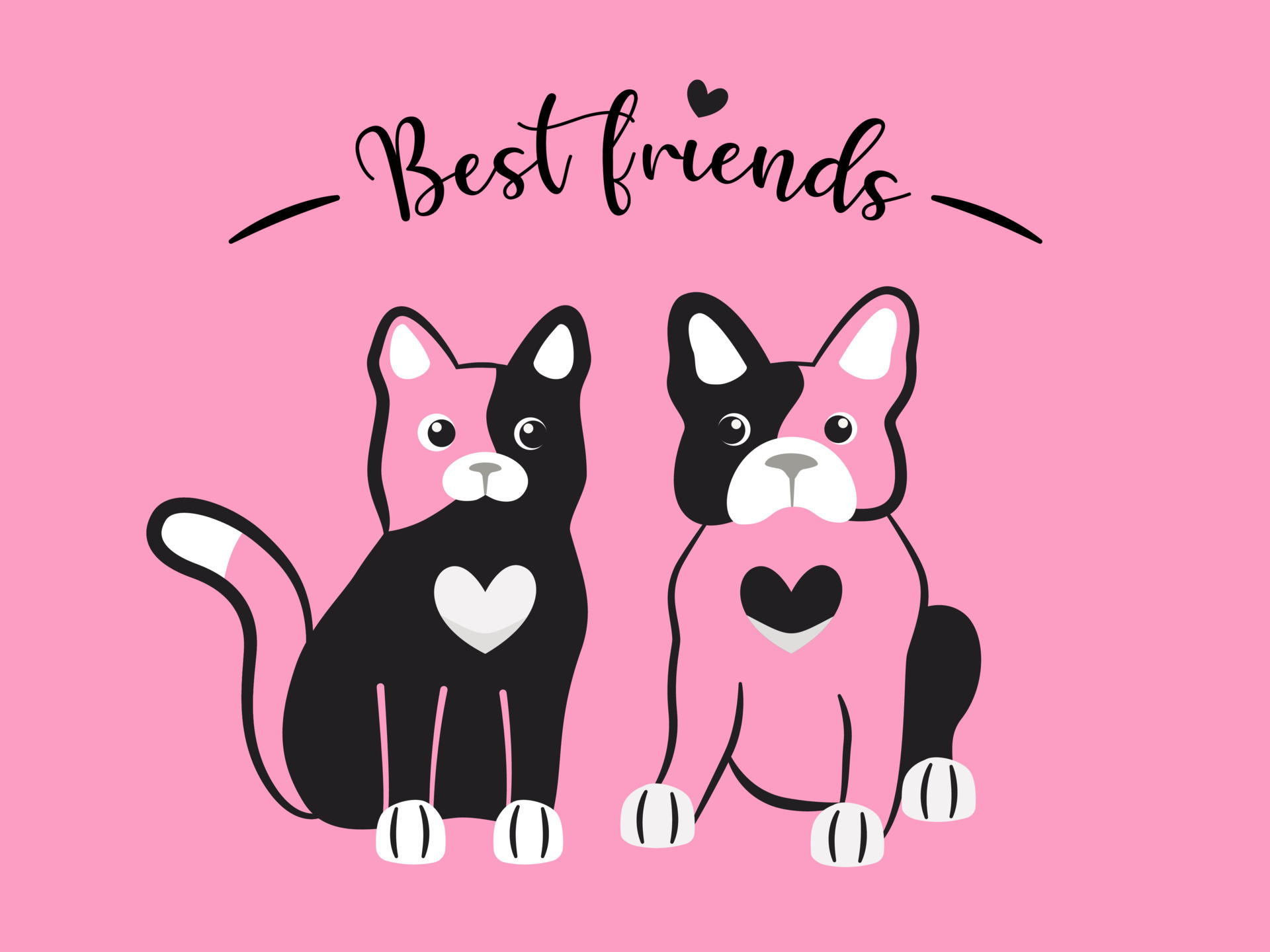 Cat and dog together are best friends. Friendship of two cute cartoon ...