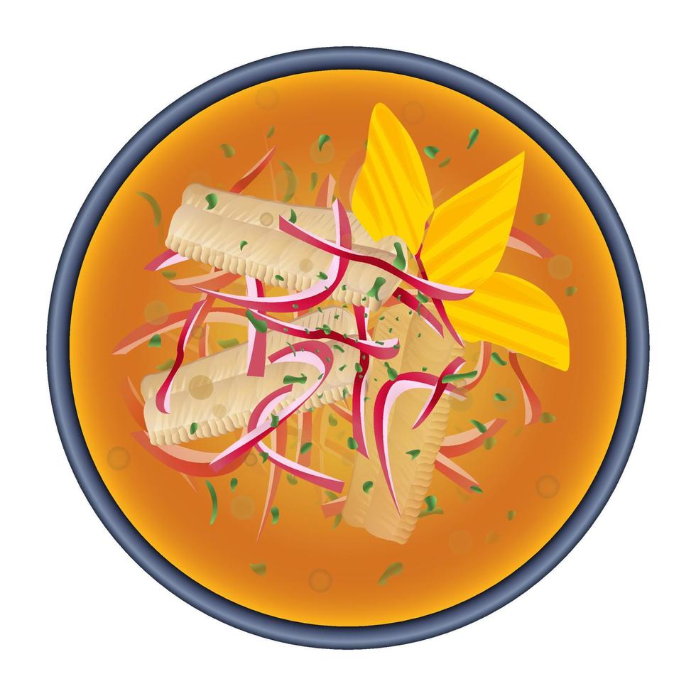 Delicious encebollado onion-fish soup. Ecuador traditional food ... Delicious encebollado onion-fish soup. Ecuador traditional food ...