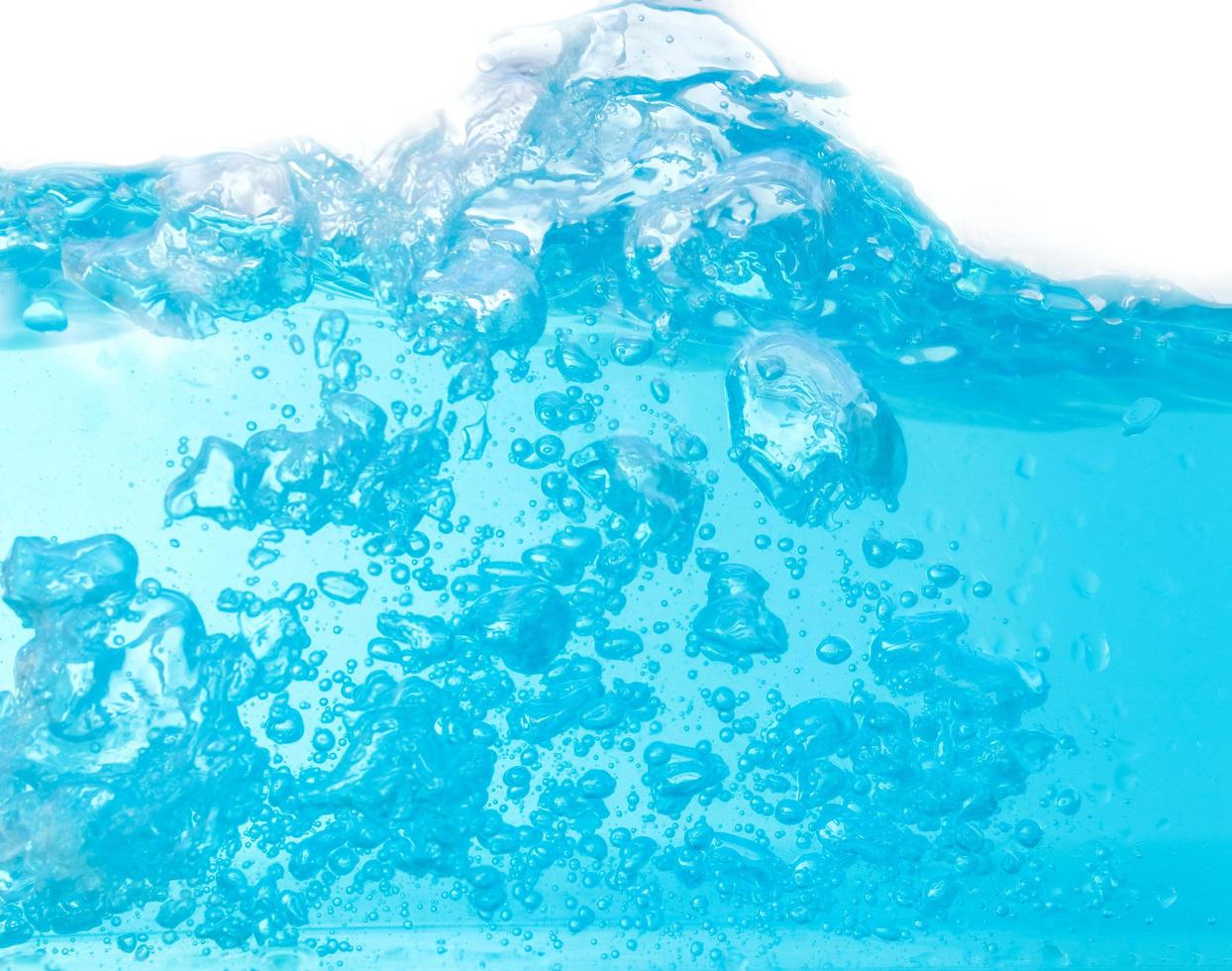 Beautiful Clear Blue Water Splashs Background And Air Bubbles On White