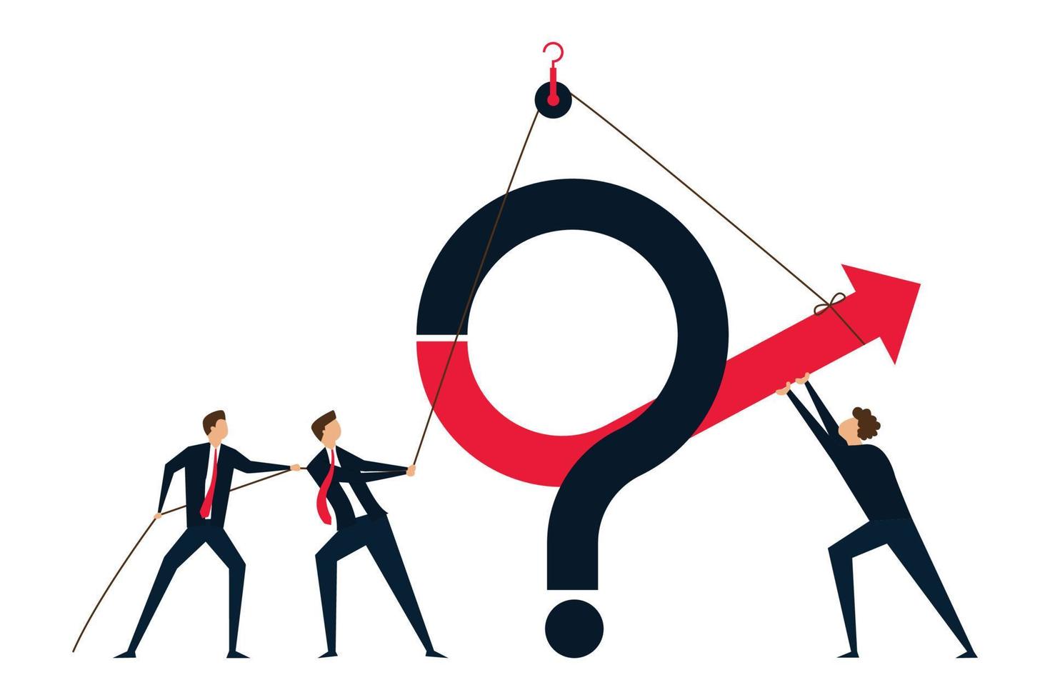 Teamwork to solve business problem, colleagues help put solution arrow ...