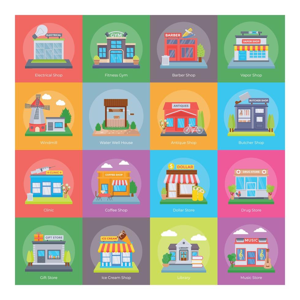 Flat Architectures and Structures Icons Pack 16109726 Vector Art at ...