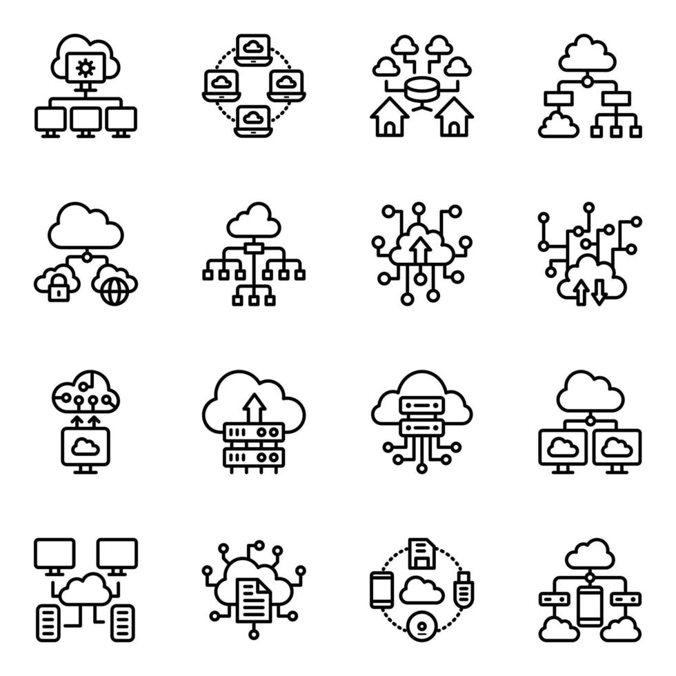 paquete de dispositivos e iconos de línea de alojamiento en la nube 16110159 Vector en Vecteezy