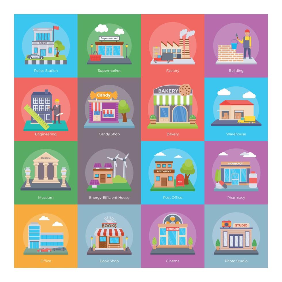 Buildings And Architectures Icons Pack 16110413 Vector Art at Vecteezy