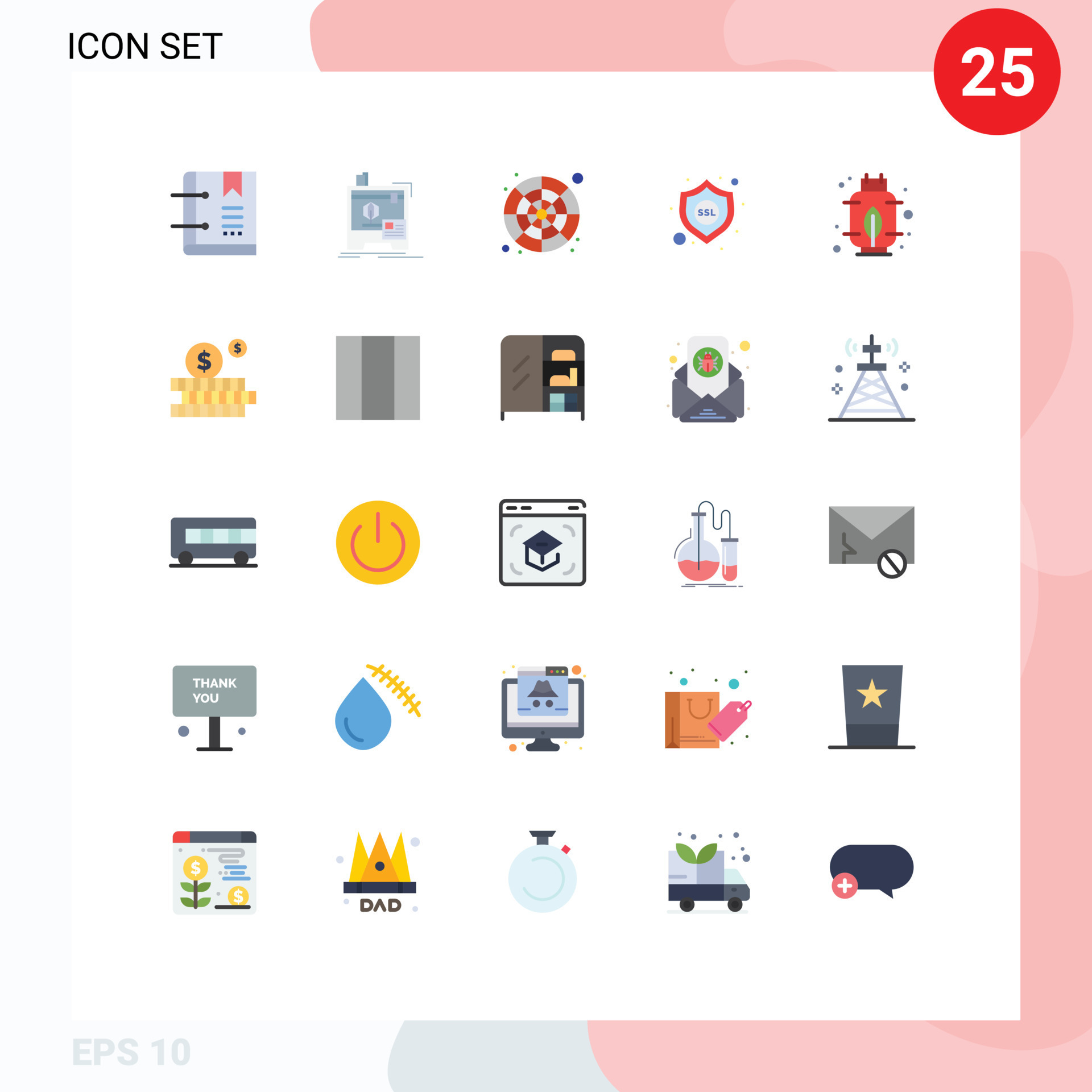 25 Thematic Vector Flat Colors And Editable Symbols Of Energy Security