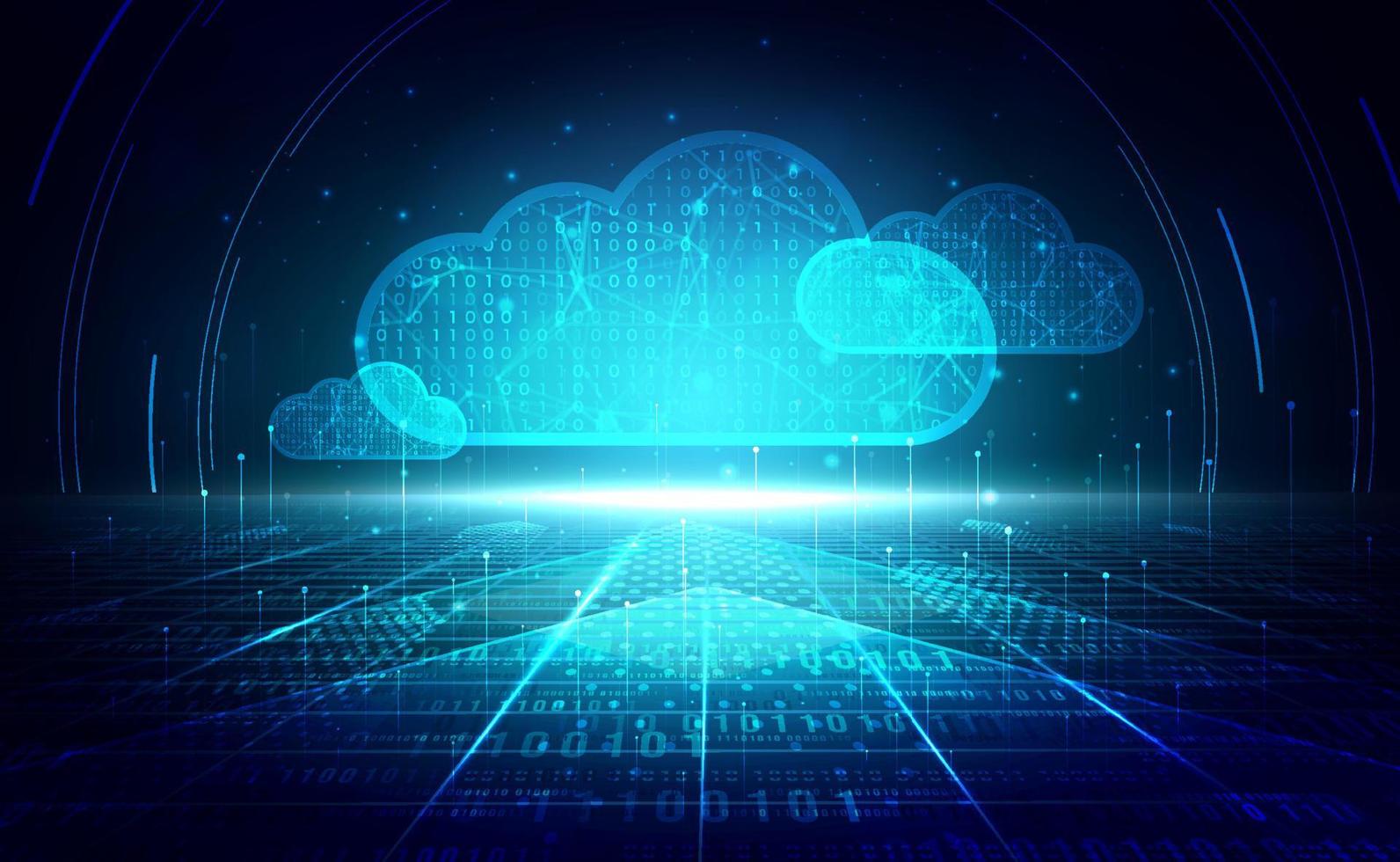Digital Technology Cloud Service Blue Green Background Cyber Cloud Computing Abstract Upload