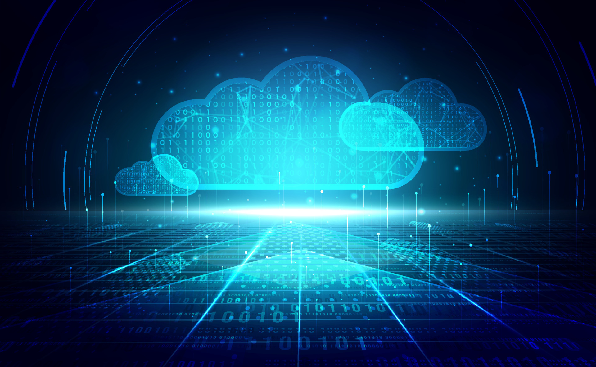 Digital Technology Cloud Service Blue Green Background Cyber Cloud