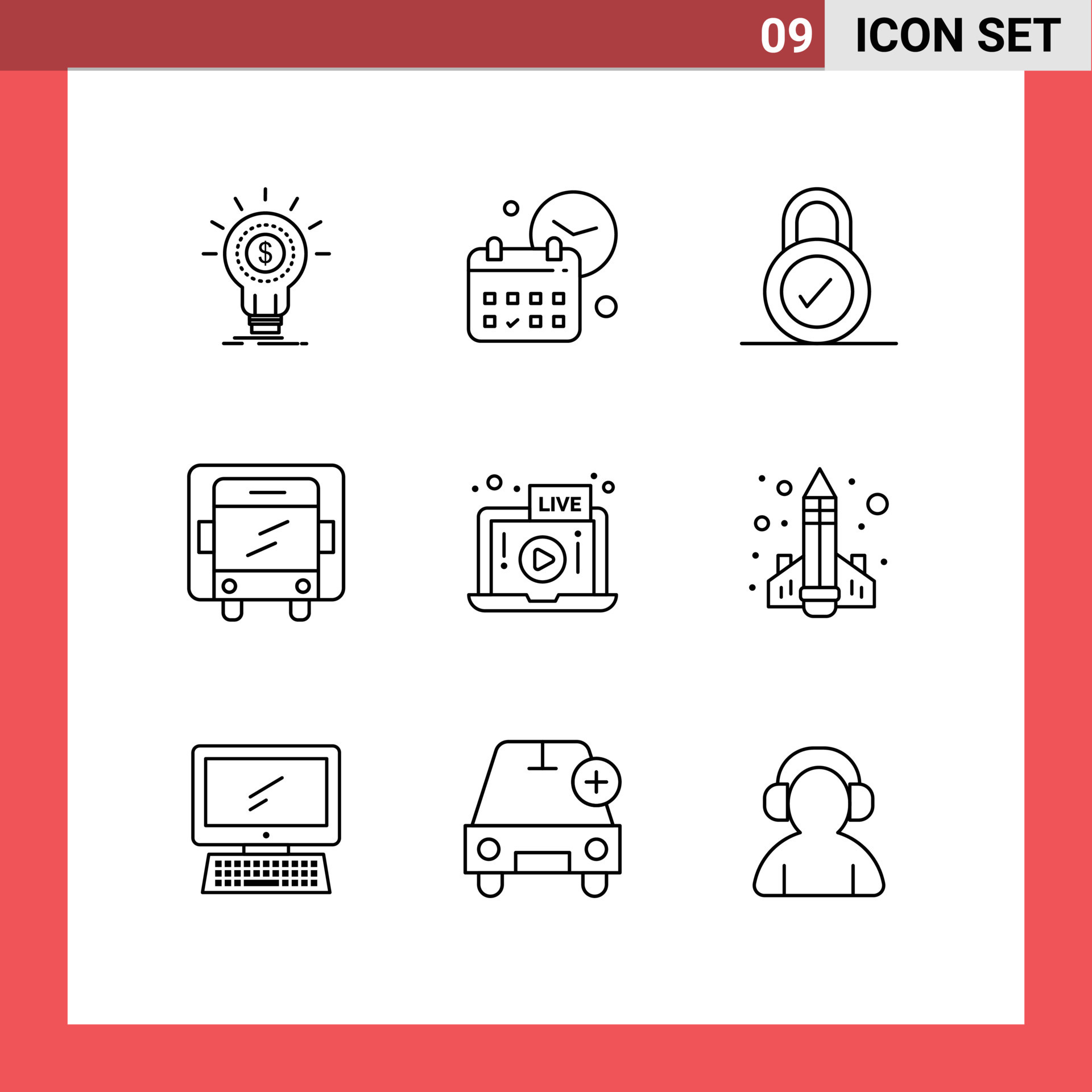 User Interface Pack Of 9 Basic Outlines Of Video Truck Time Lorry