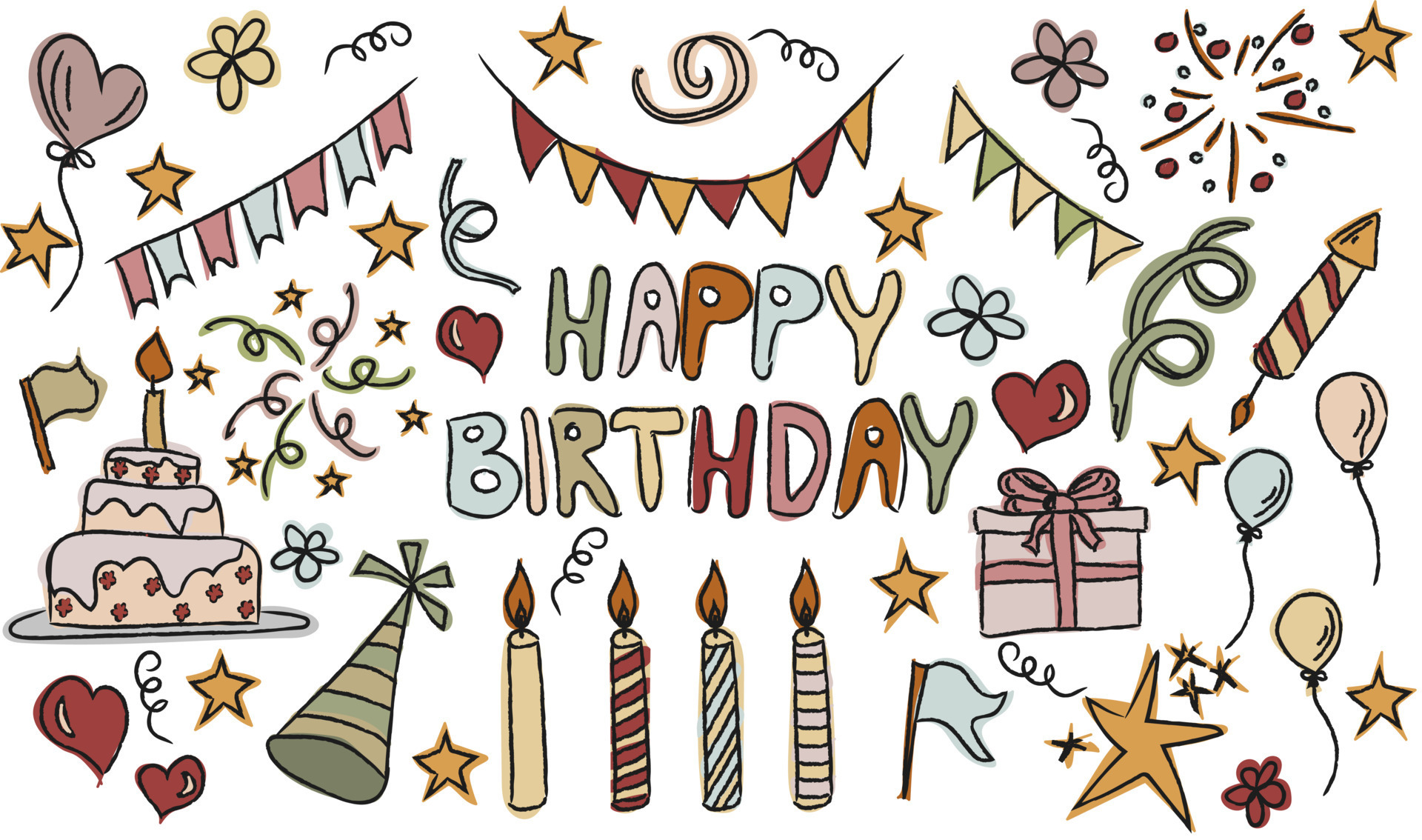 Birthday colorful doodle set 16123181 Vector Art at Vecteezy