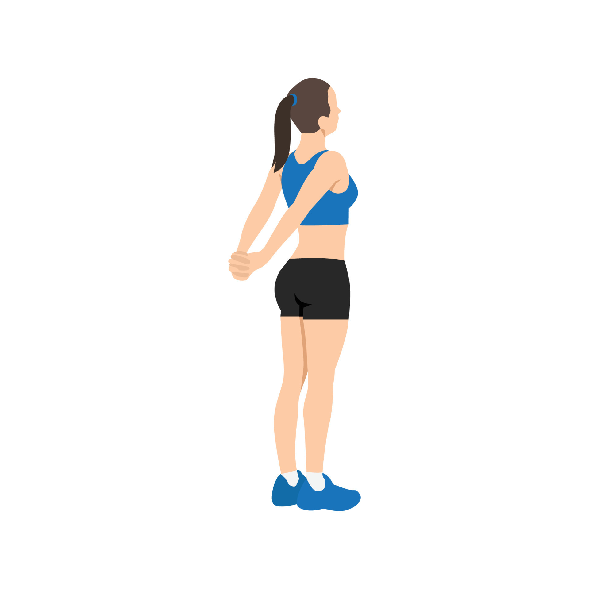 Woman Doing Reverse Shoulder Stretch Exercise Flat Vector Illustration Isolated On White