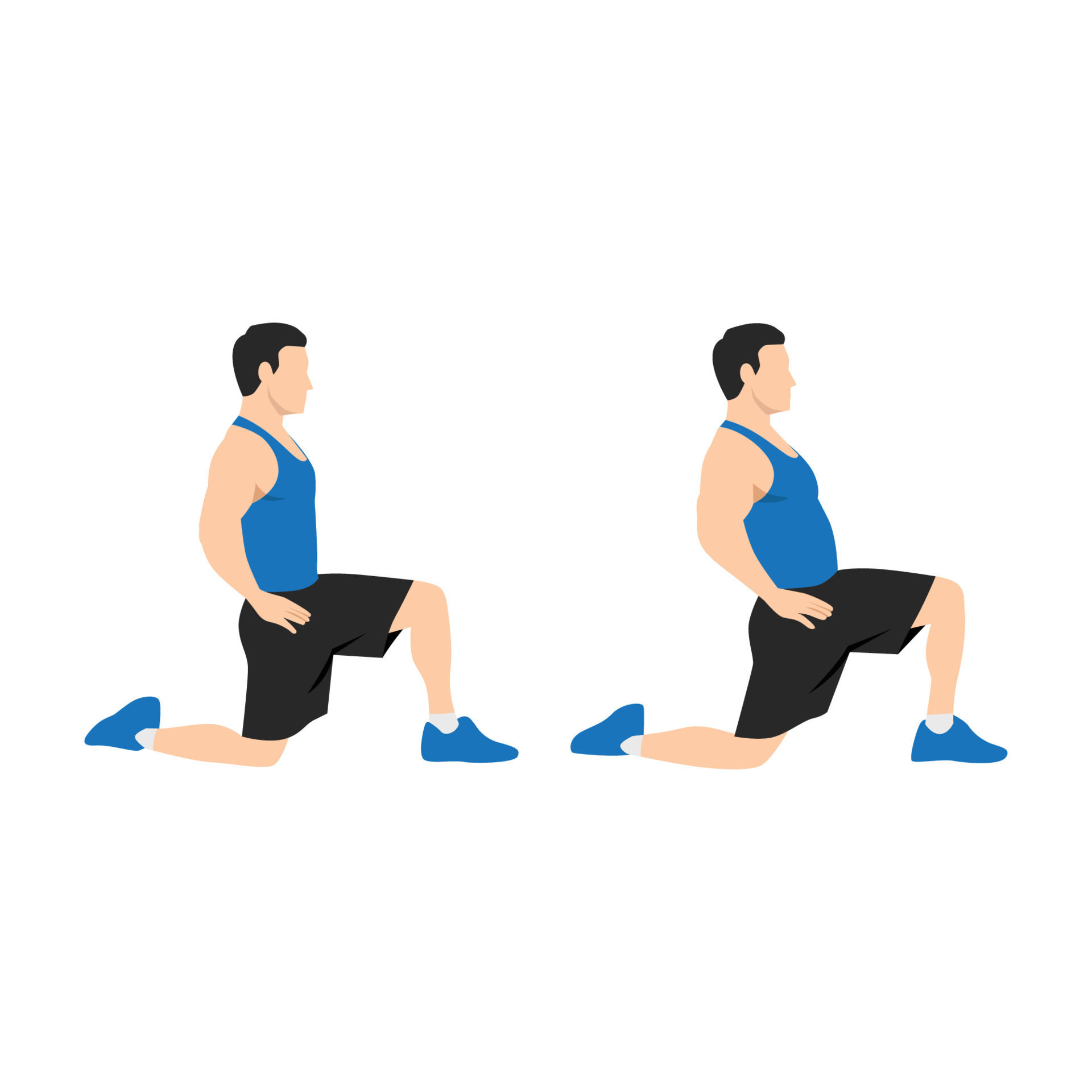Man doing kneeling hip flexor stretch exercise. Flat vector ... Man doing kneeling hip flexor stretch exercise. Flat vector ...