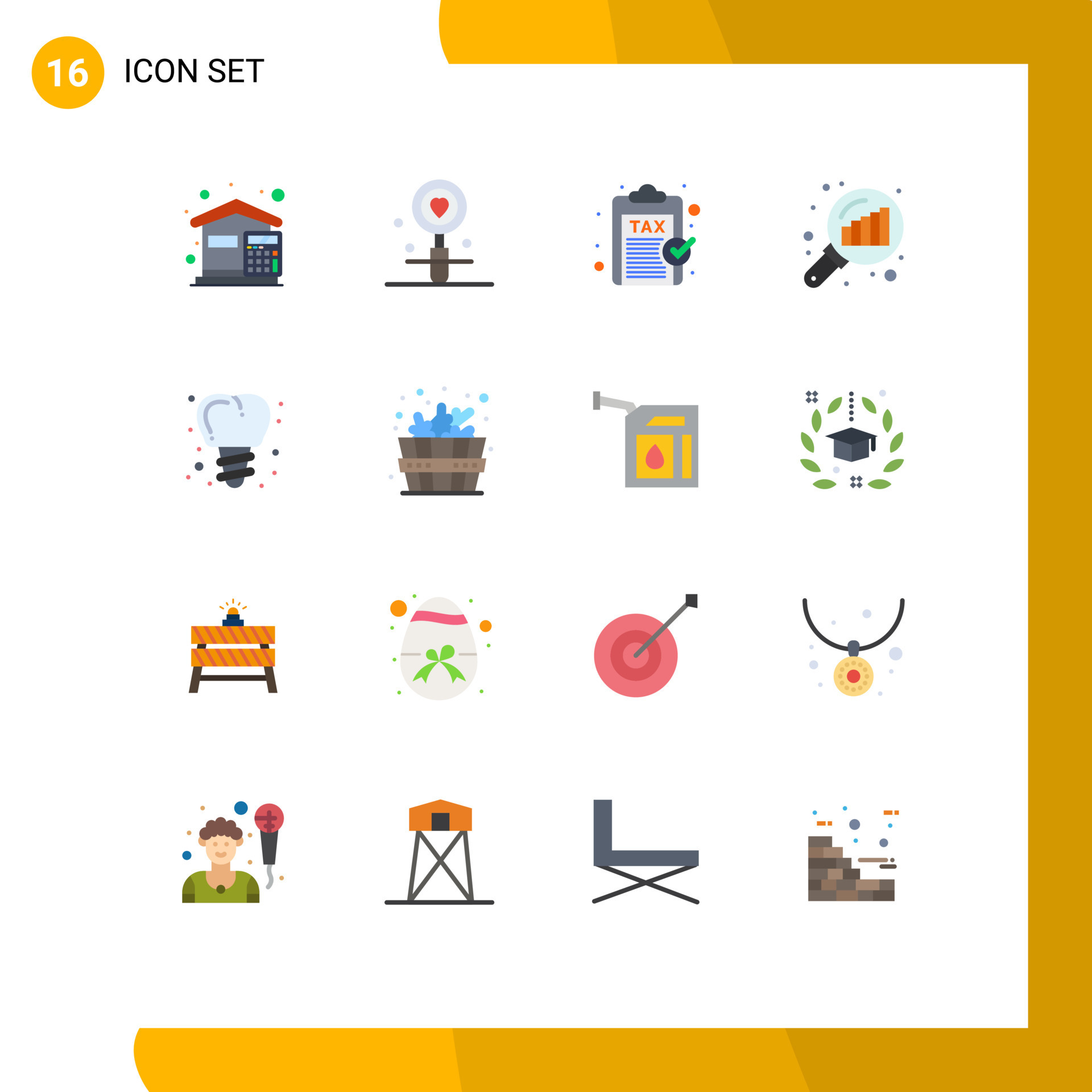 16 User Interface Flat Color Pack Of Modern Signs And Symbols Of Graph Magnifying Data Analyzing