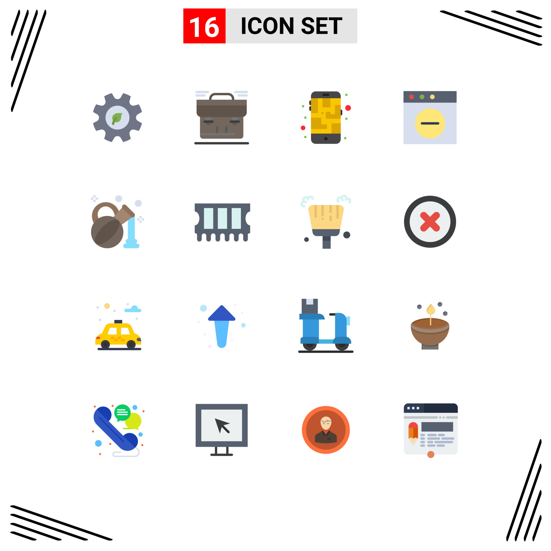 Set Of 16 Vector Flat Colors On Grid For Oil Mac Suitcase Delete Route Editable Pack Of Creative