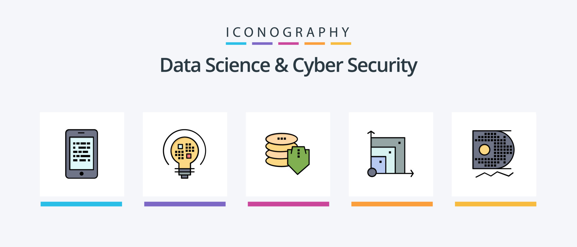 Data Science And Cyber Security Line Filled 5 Icon Pack Including paper ...