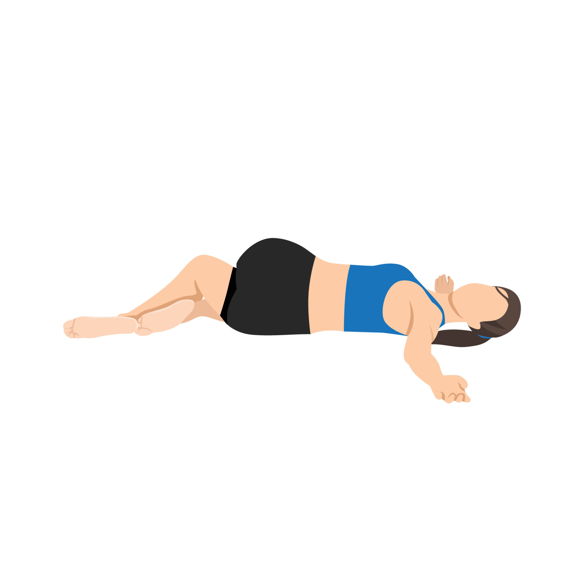 Woman Doing Supta Matsyendrasana Yoga Pose Reclined Spinal Twist Pose Flat Vector Illustration