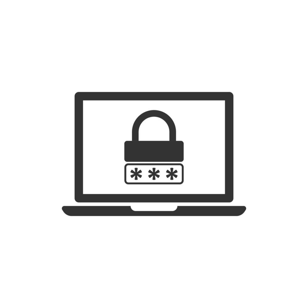 Laptop with password icon in flat style. Computer access vector illustration on white isolated ...