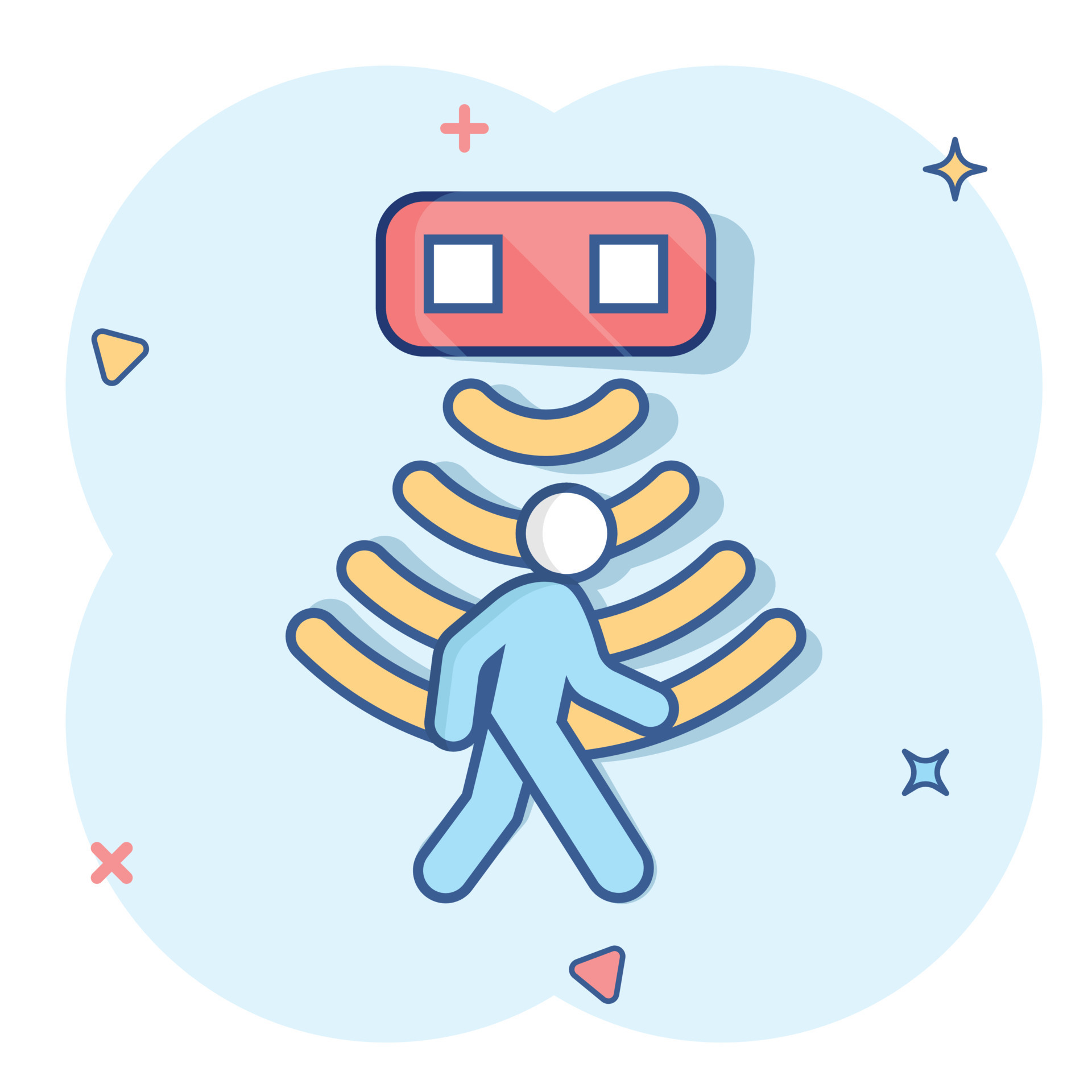 Motion Sensor Icon In Comic Style Sensor Waves With Man Vector Cartoon Illustration Pictogram