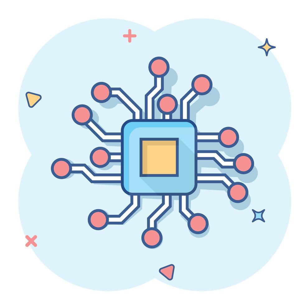 Circuit Board Icon In Comic Style Technology Microchip Vector Cartoon Illustration Pictogram