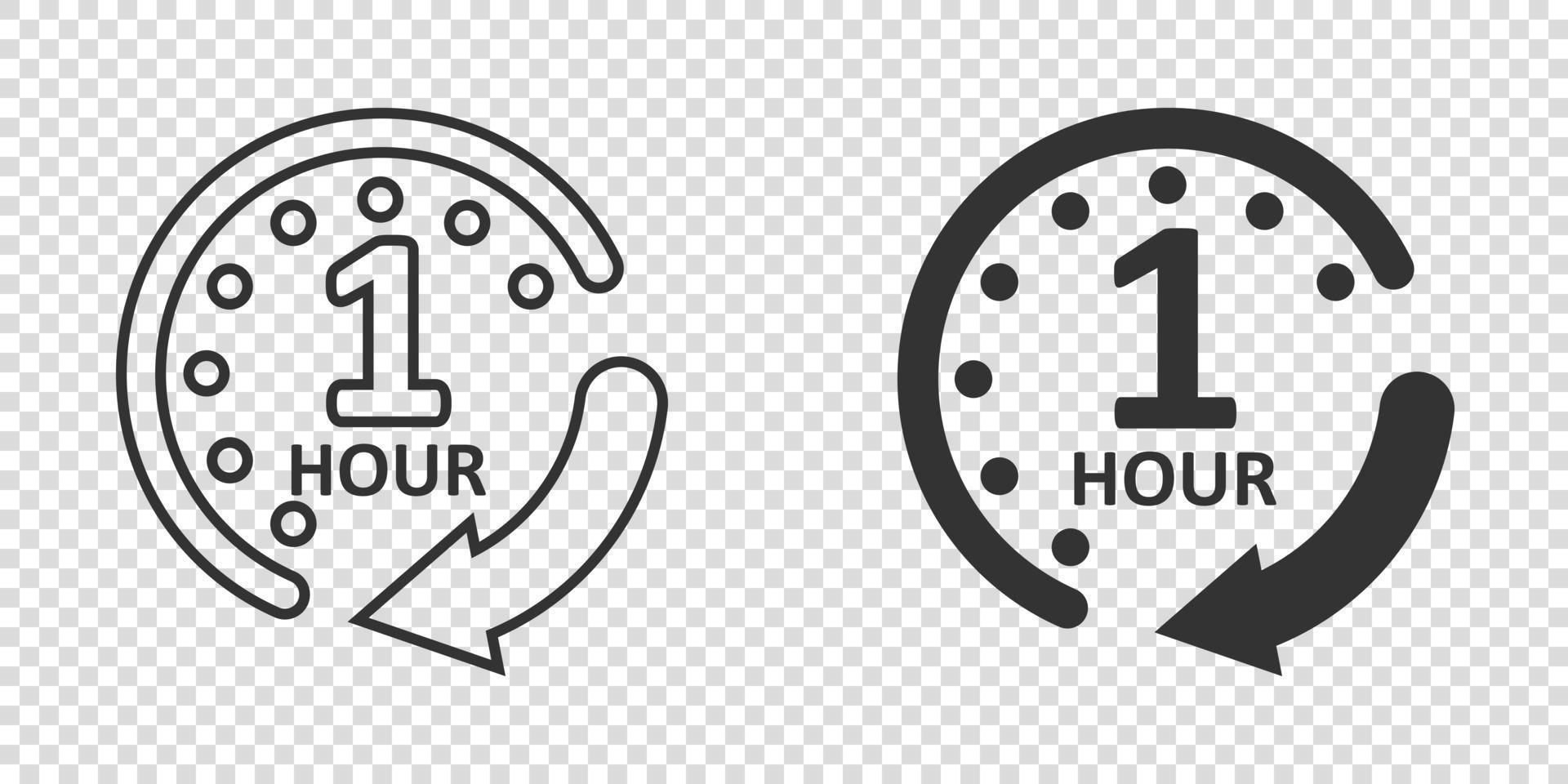 1 Hour Clock Icon In Flat Style Timer Countdown Vector Illustration On