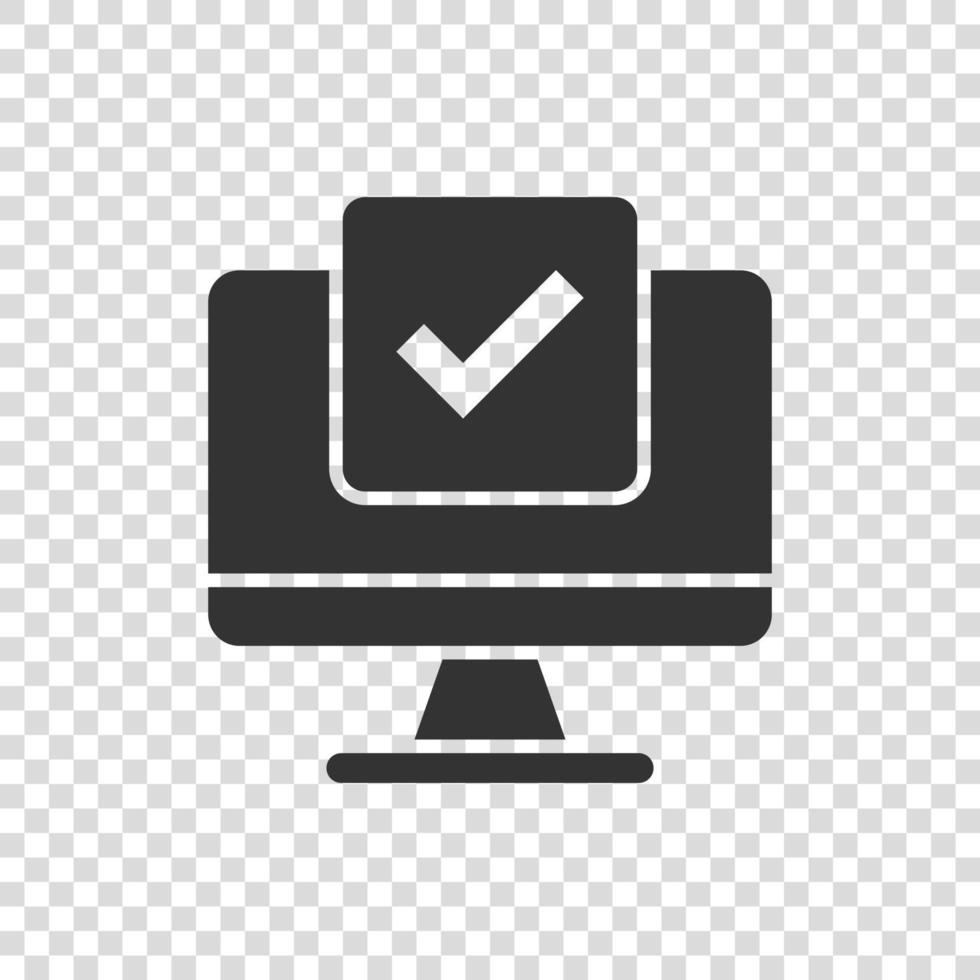 Computer check mark icon in flat style. Survey approval vector illustration on white isolated ...