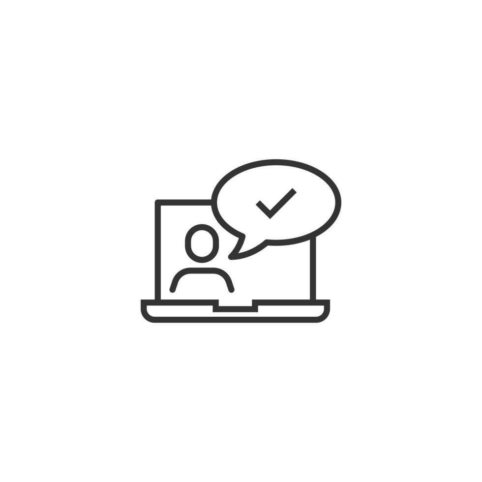 People with laptop computer icon in flat style. Pc user check mark ...