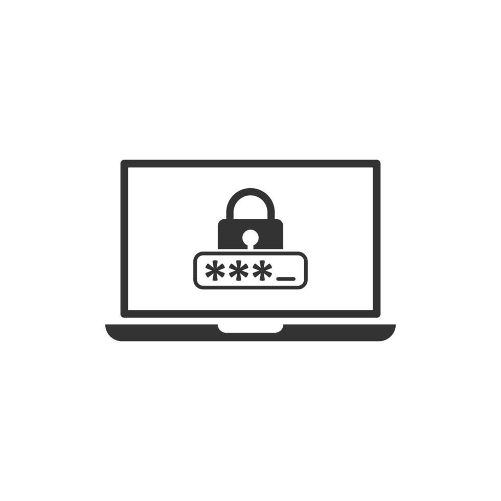 Laptop with password icon in flat style. Computer access vector illustration on white isolated ...