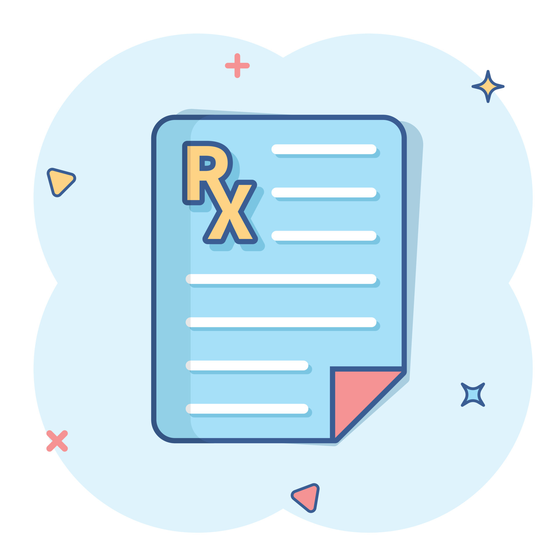 Prescription icon in comic style. Rx document cartoon vector illustration on white isolated ...