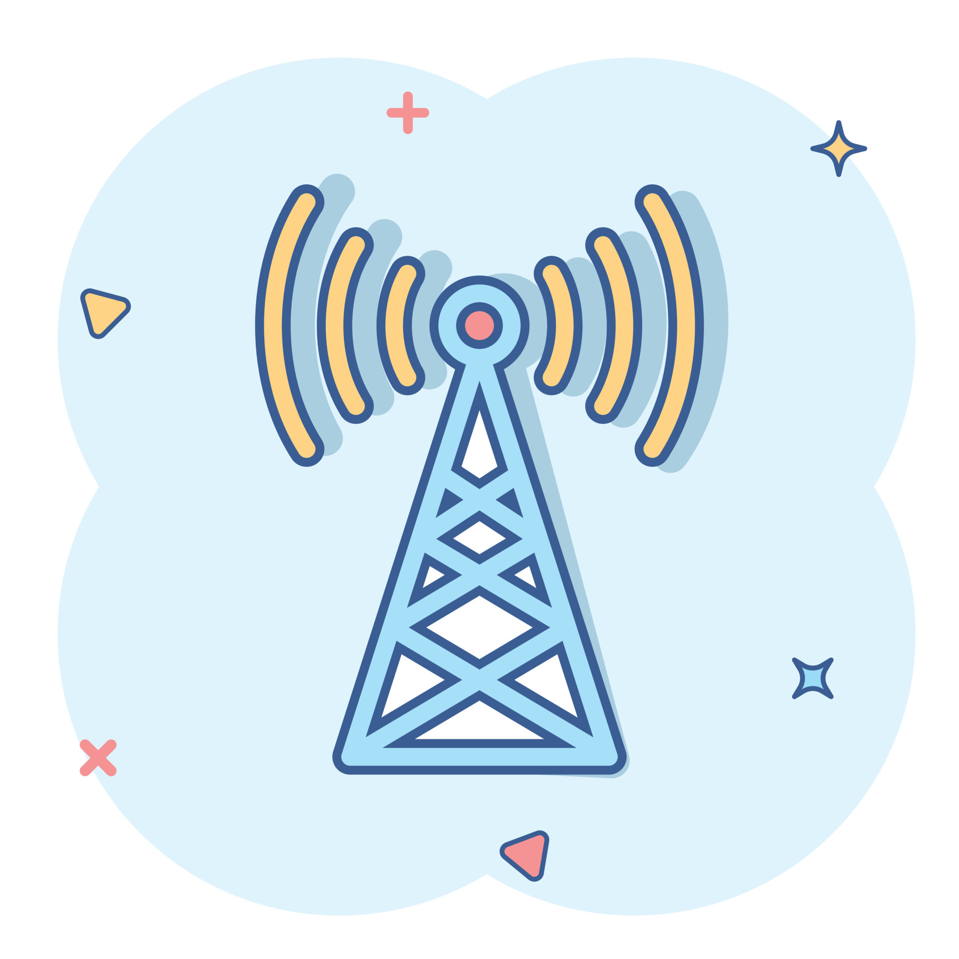 Antenna tower icon in comic style. Broadcasting cartoon vector illustration on white isolated ...