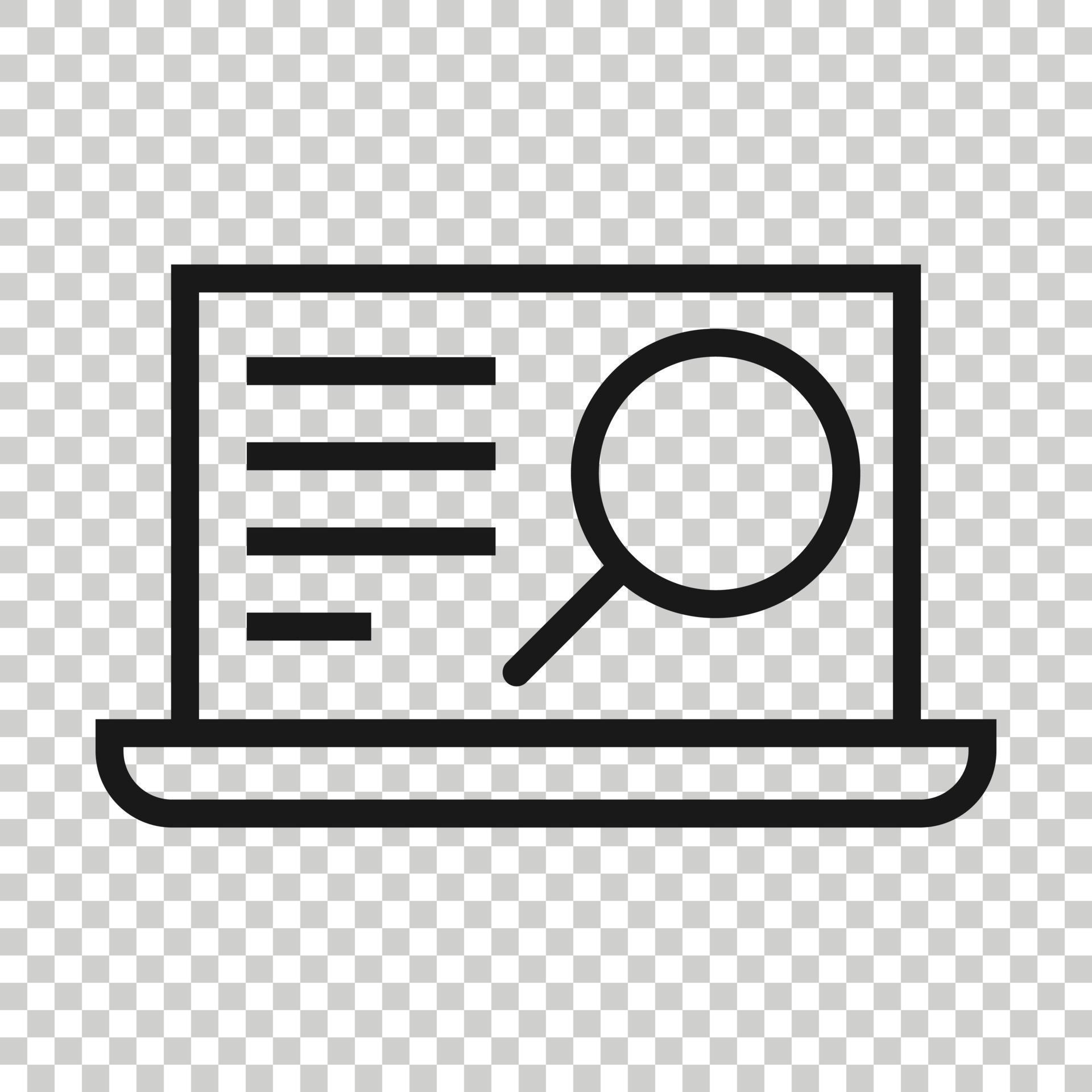 Computer search icon in flat style. Laptop with magnifying glass vector ...