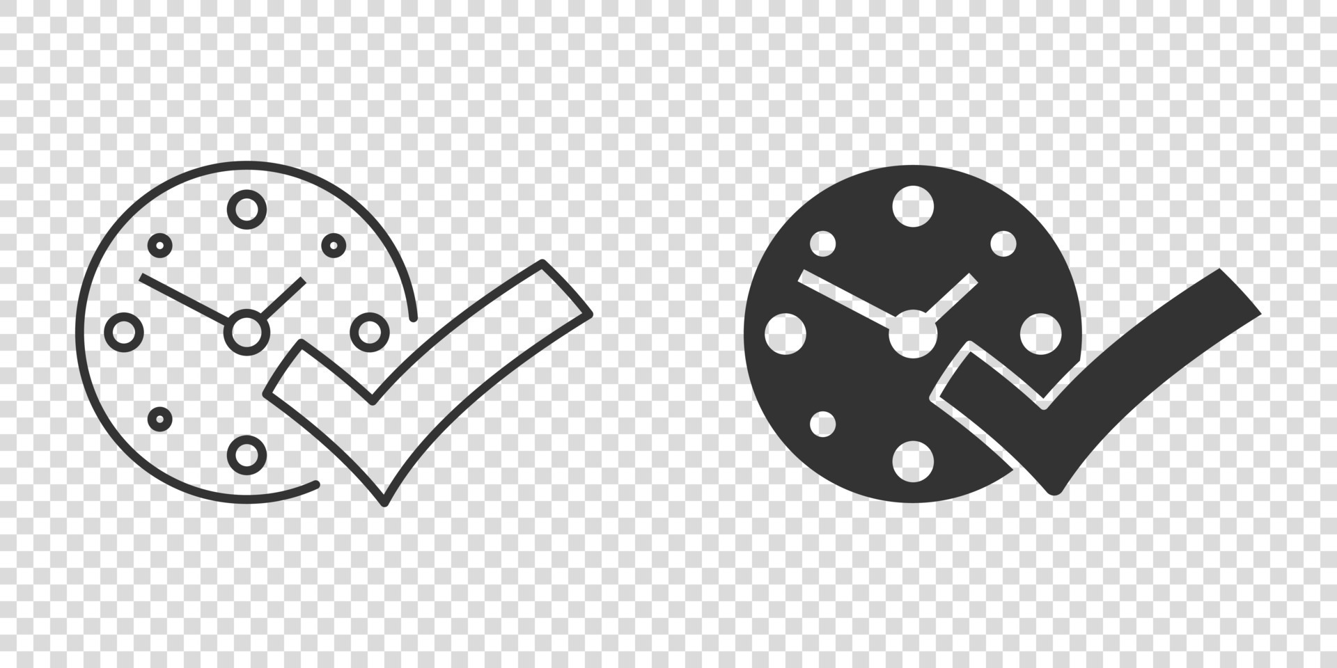 Clock Check Mark Icon In Flat Style Timer Approval Vector Illustration