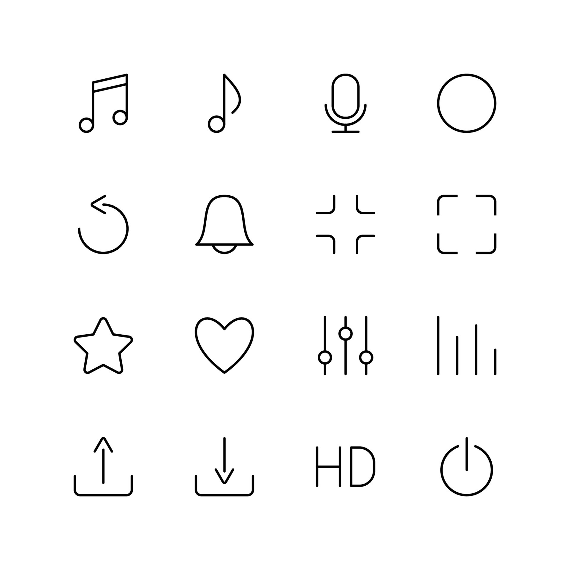 Set Of 18 Vector Thin Line Icons Media Player Collection Of Vector 6748